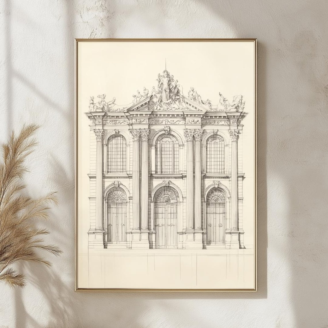 Palace Of Versailles Architecture Sketch Art Print, Elegant Baroque ...