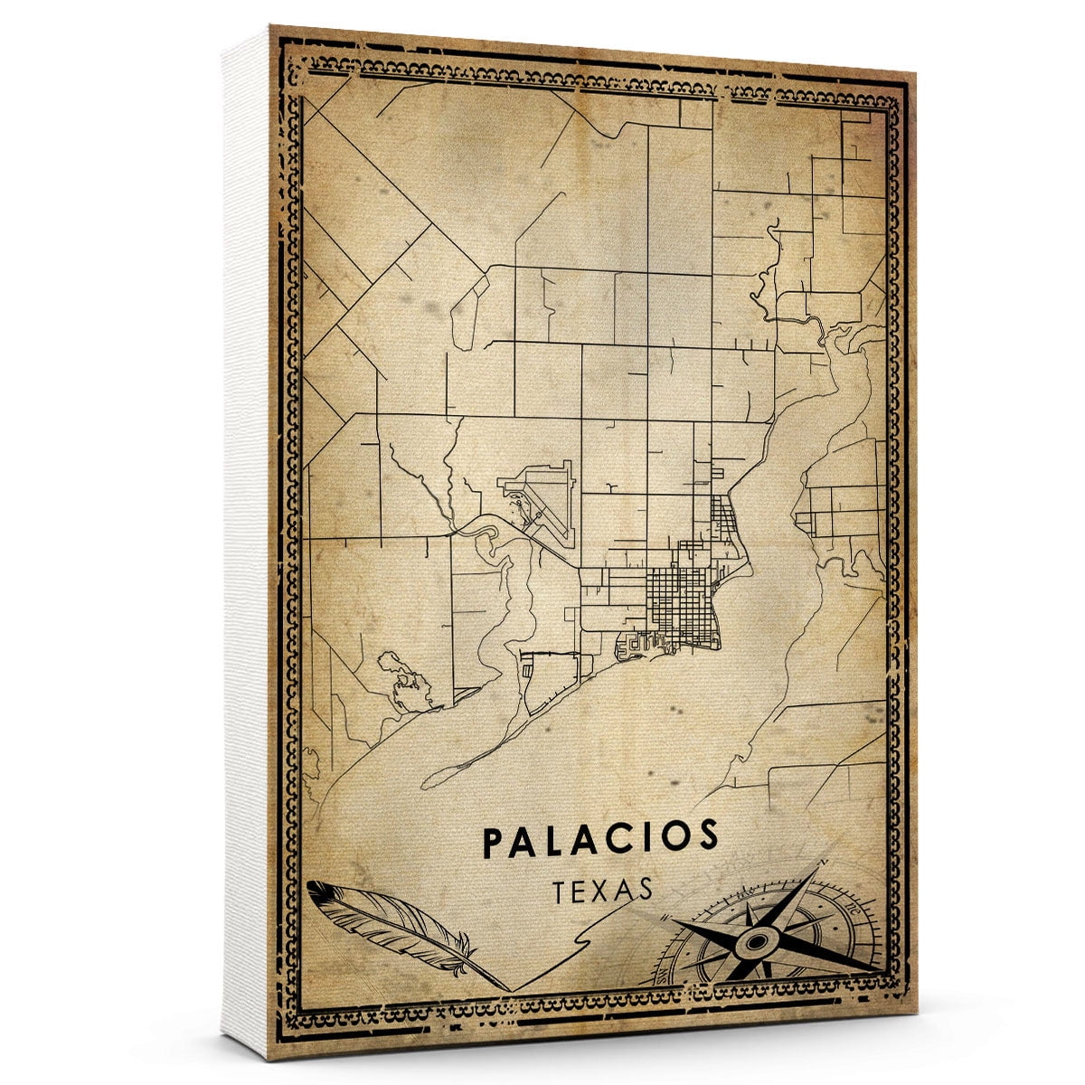 Palacios Vintage Map Prints Canvas, Texas Map Art Canvas, Canvas ...
