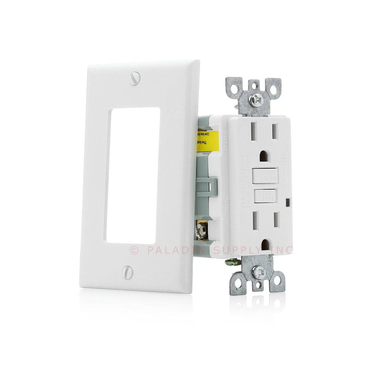 Paladin 15A GFCI GFI Receptacle Outlet w/Wallplate & LED Indicator - UL ...