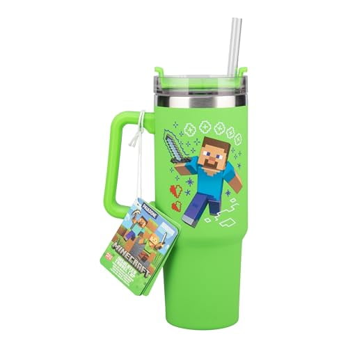 Paladone Minecraft Steve & Creeper 30 oz Green Insulated Cup and Straw ...