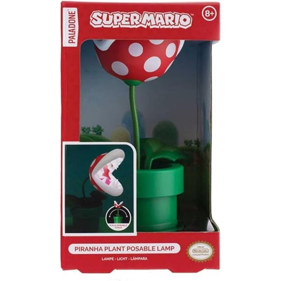 Paladone Super Mario Bros Mini Piranha Plant Lamp, 8.3in Posable LED ...