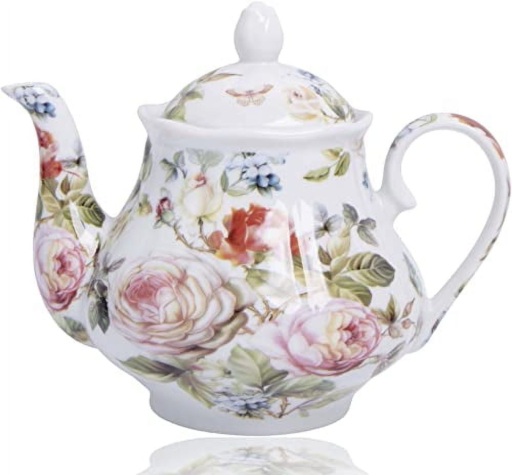 Palais Essentials 6-Cup Vintage Sunlight Rose Ceramic Teapot, 37 oz ...