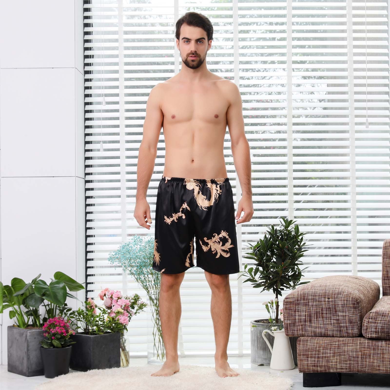 Palato Mens Shorts,Casual Loose Silk-inspired Print Pajamas Men's ...