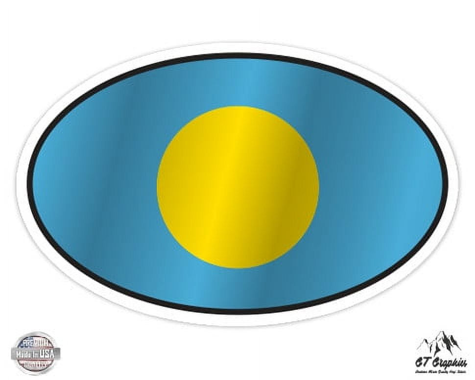 Palau Flag Oval - 5" Vinyl Sticker - For Car Laptop I-Pad - Waterproof ...