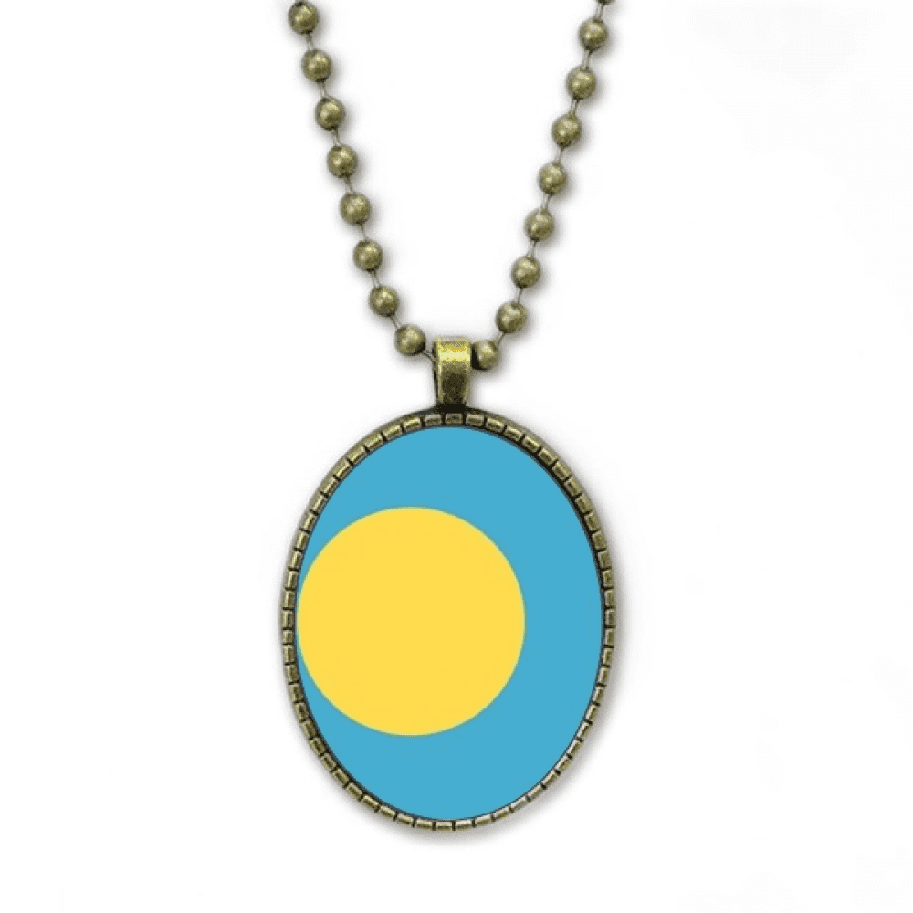 palau national flag oceania country symbol necklace vintage chain bead ...