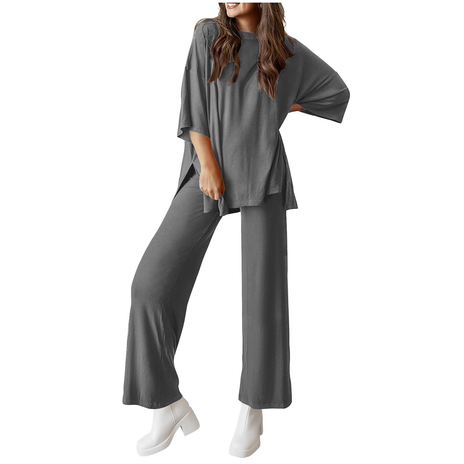 Palazzo Pant Set Womens 2 Piece Lounge Sets 3/4 Sleeve Top and Pants ...