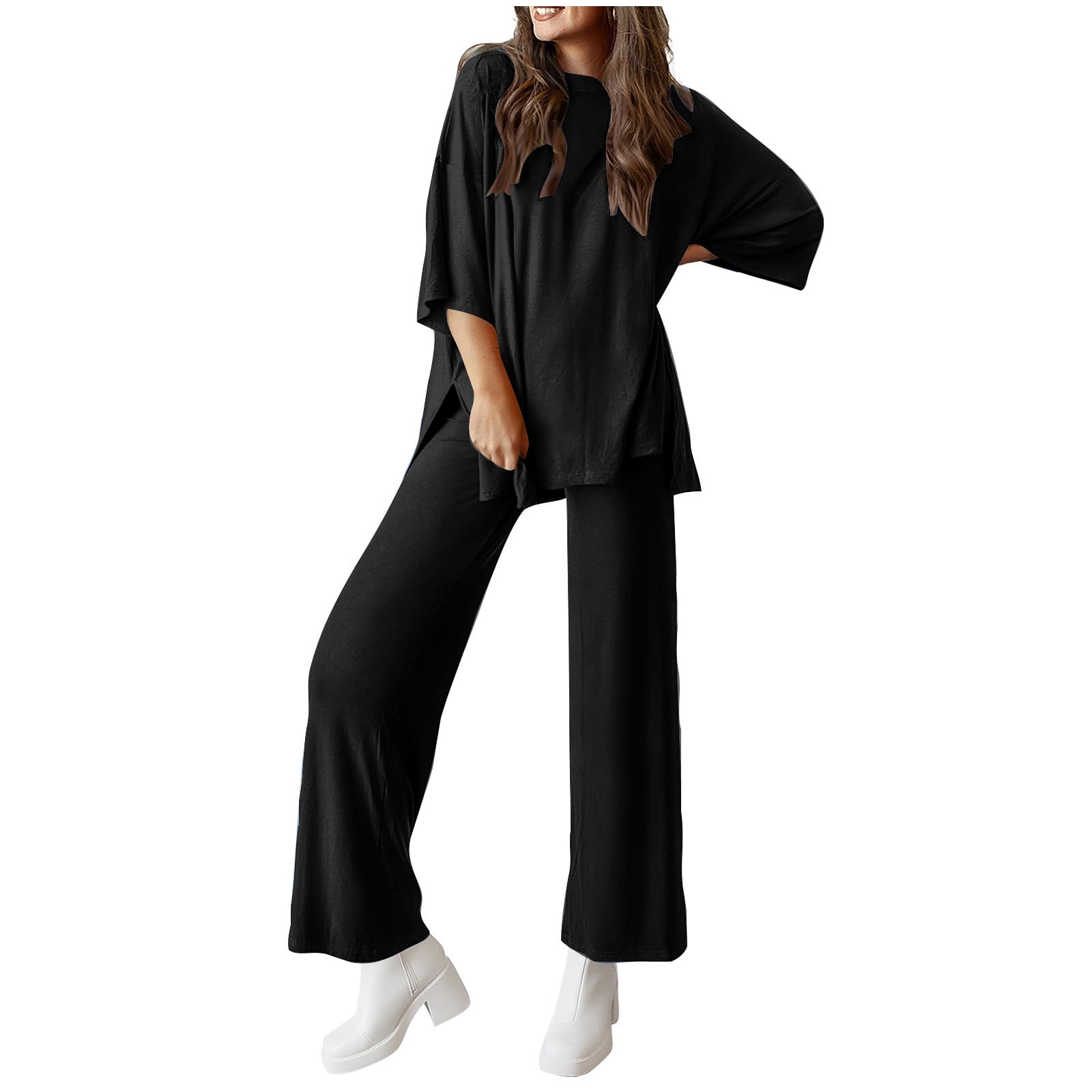 Palazzo Pant Set Womens 2 Piece Lounge Sets 3/4 Sleeve Top and Pants ...