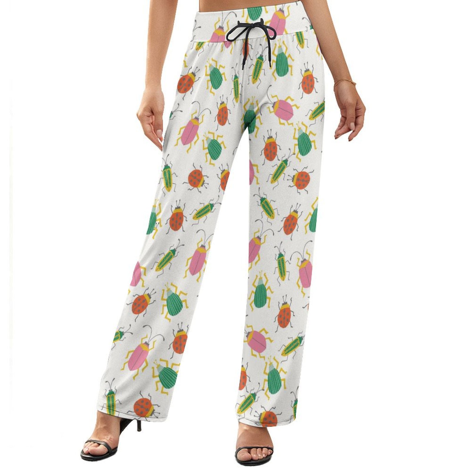 Palazzo Pants for Women, Colorful Insect1 Comfy High Waist Drawstring ...