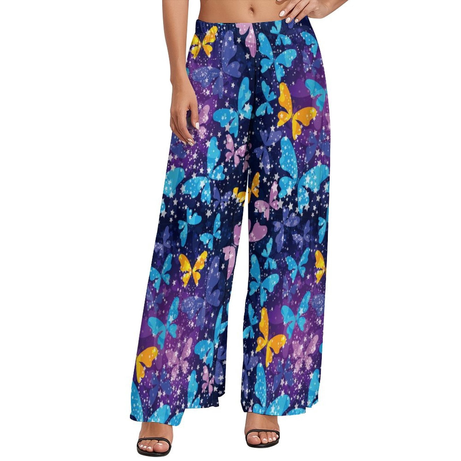 Palazzo Pants for Women, Comfy Womens Wide Leg Baggy Pants, Butterflies ...