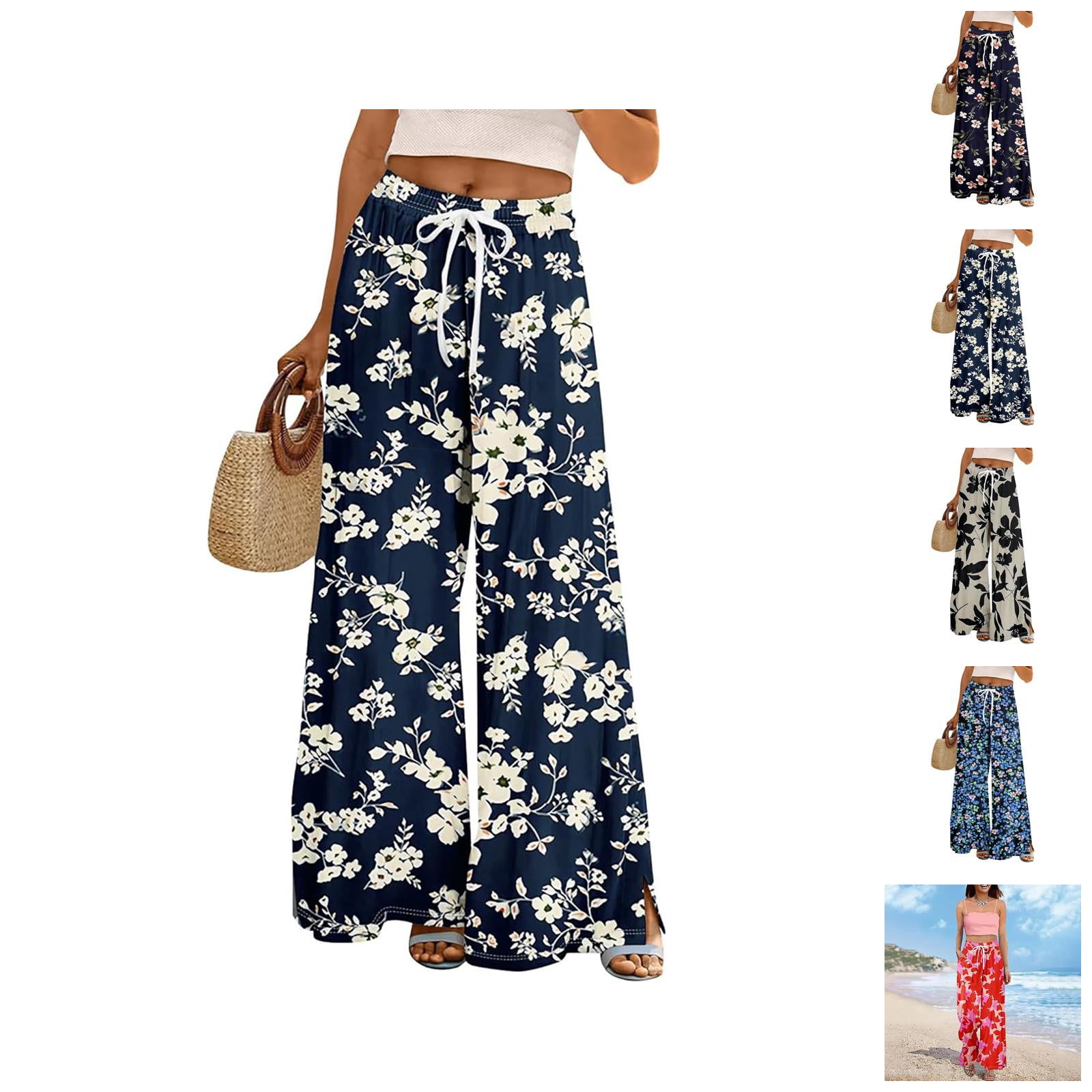 Palazzo Pants for Women 2026 Spring Summer Floral Print Elastic High ...