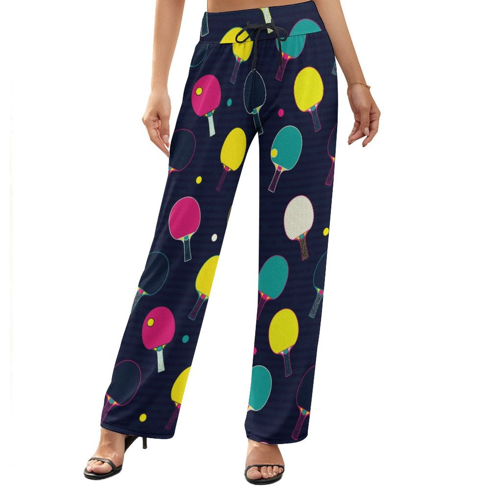 Palazzo Pants for Women - Colorful Ping Pong Rackets Womens Comfy Wide ...