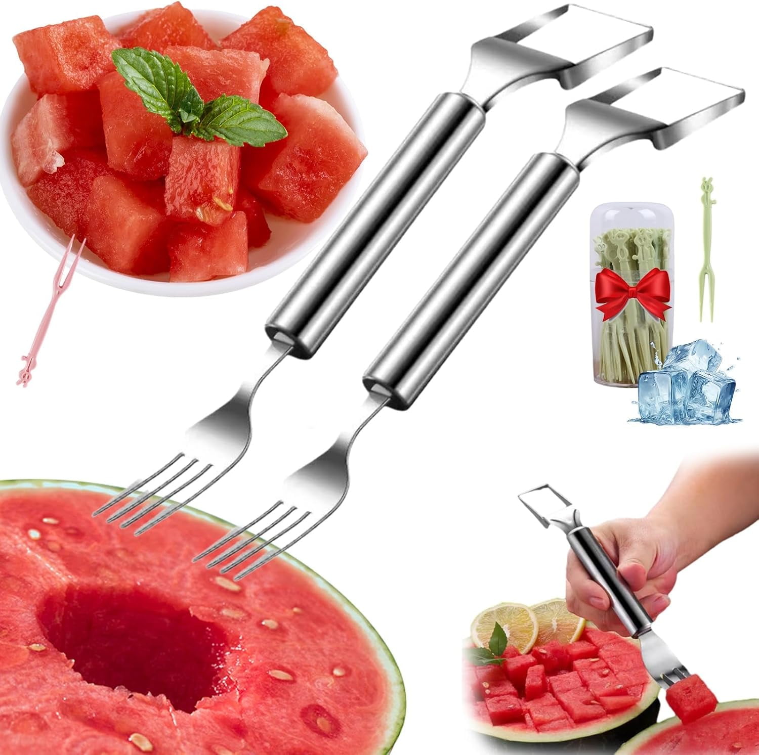 Palcomfy 2 in 1 Fruit Cutter with Fork and Mini Fruit Forks for Easy ...