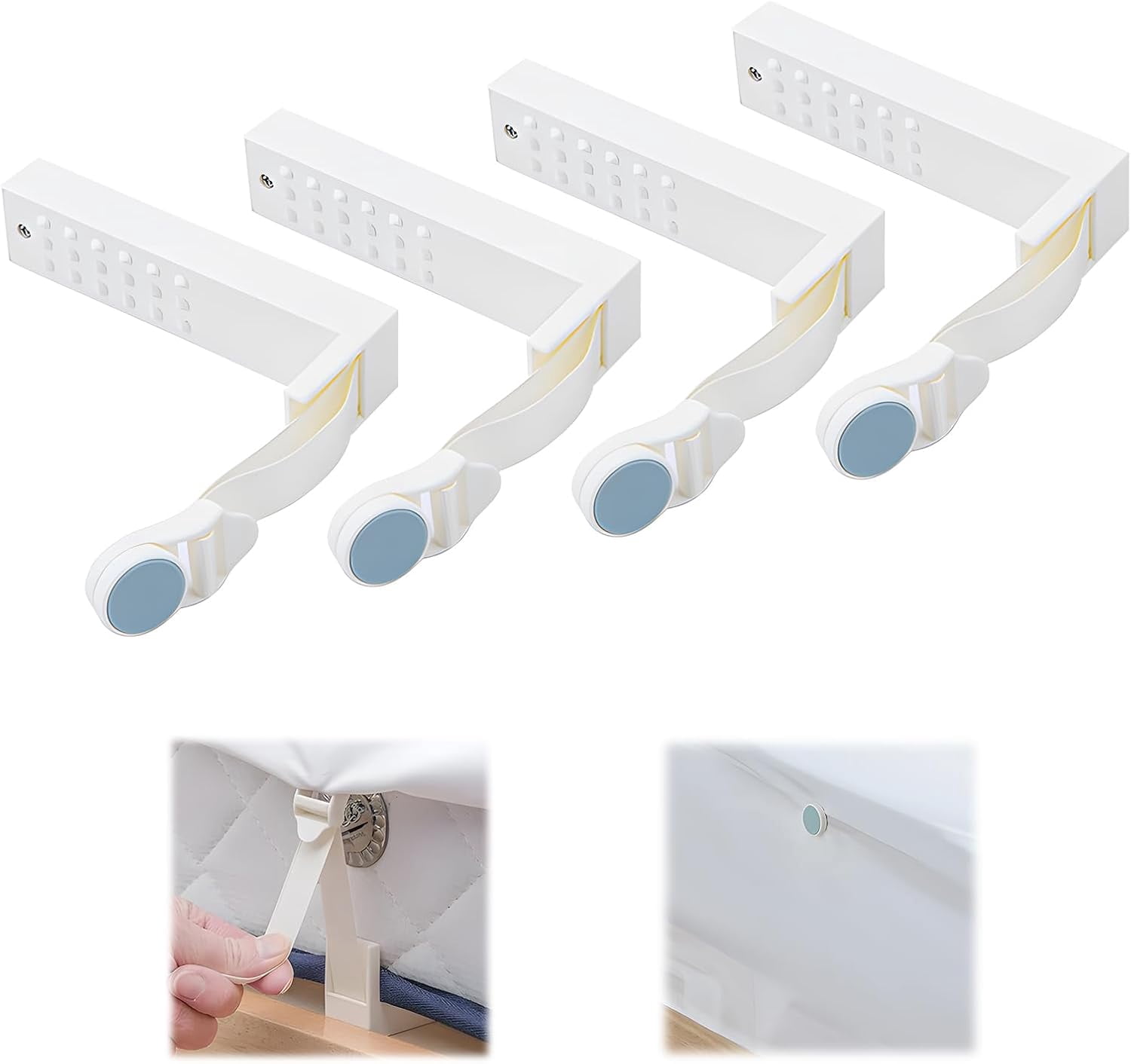 Palcomfy Adjustable Blue Bed Sheet Gripper Set Anti-Slip Straps for All ...