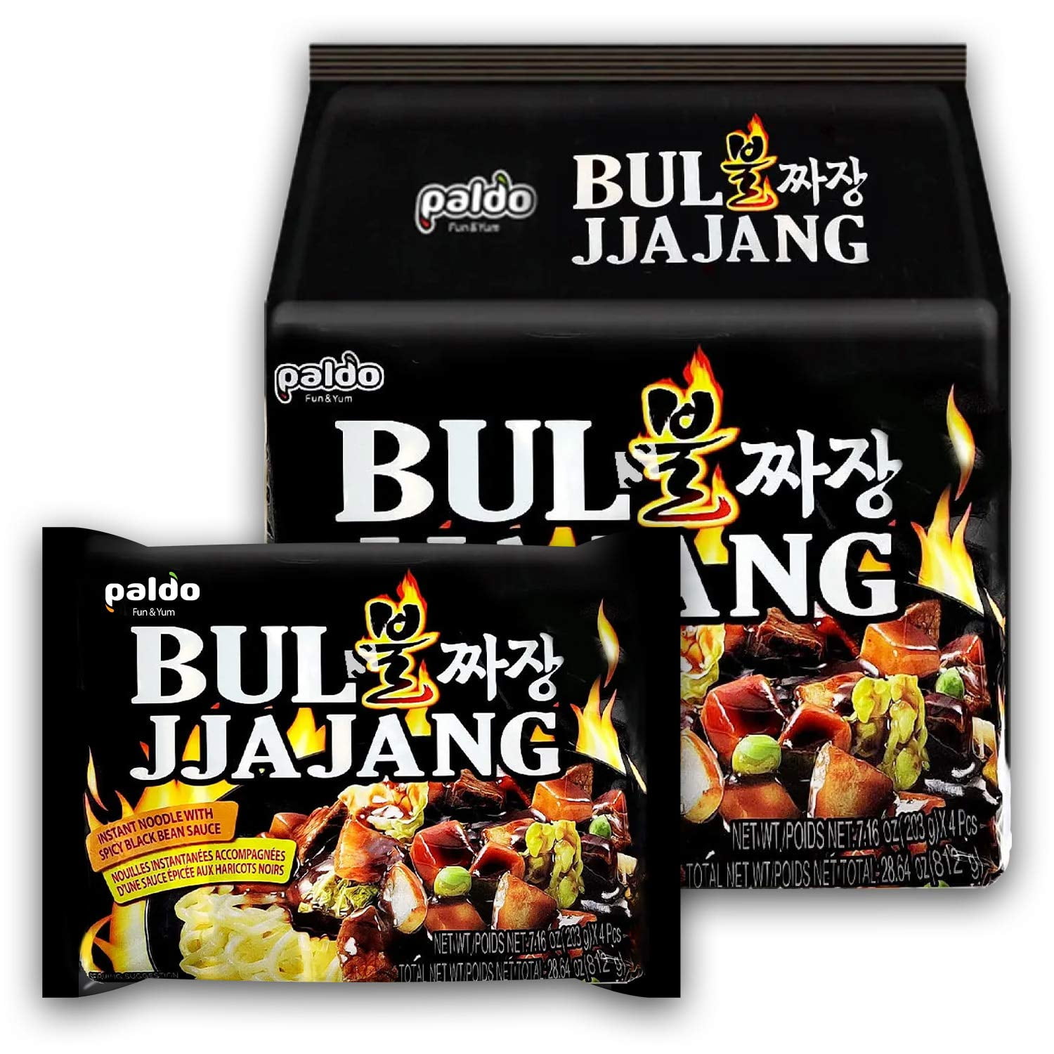 Paldo Bul Jjajangmen Spicy Instant Noodles, Pack of 4, Brothless ...