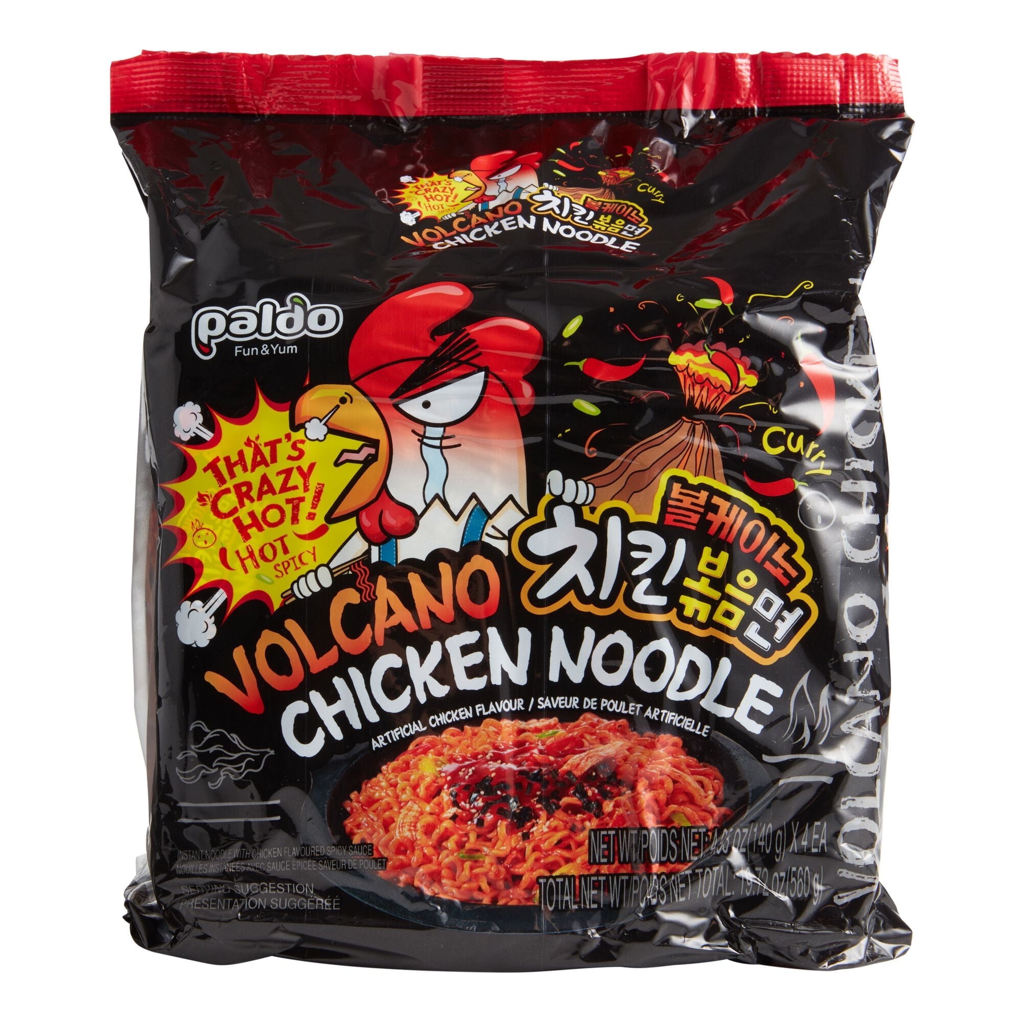 Paldo Volcano Hot and Spicy Chicken Instant Noodles 19.75 oz Pack of 4 ...