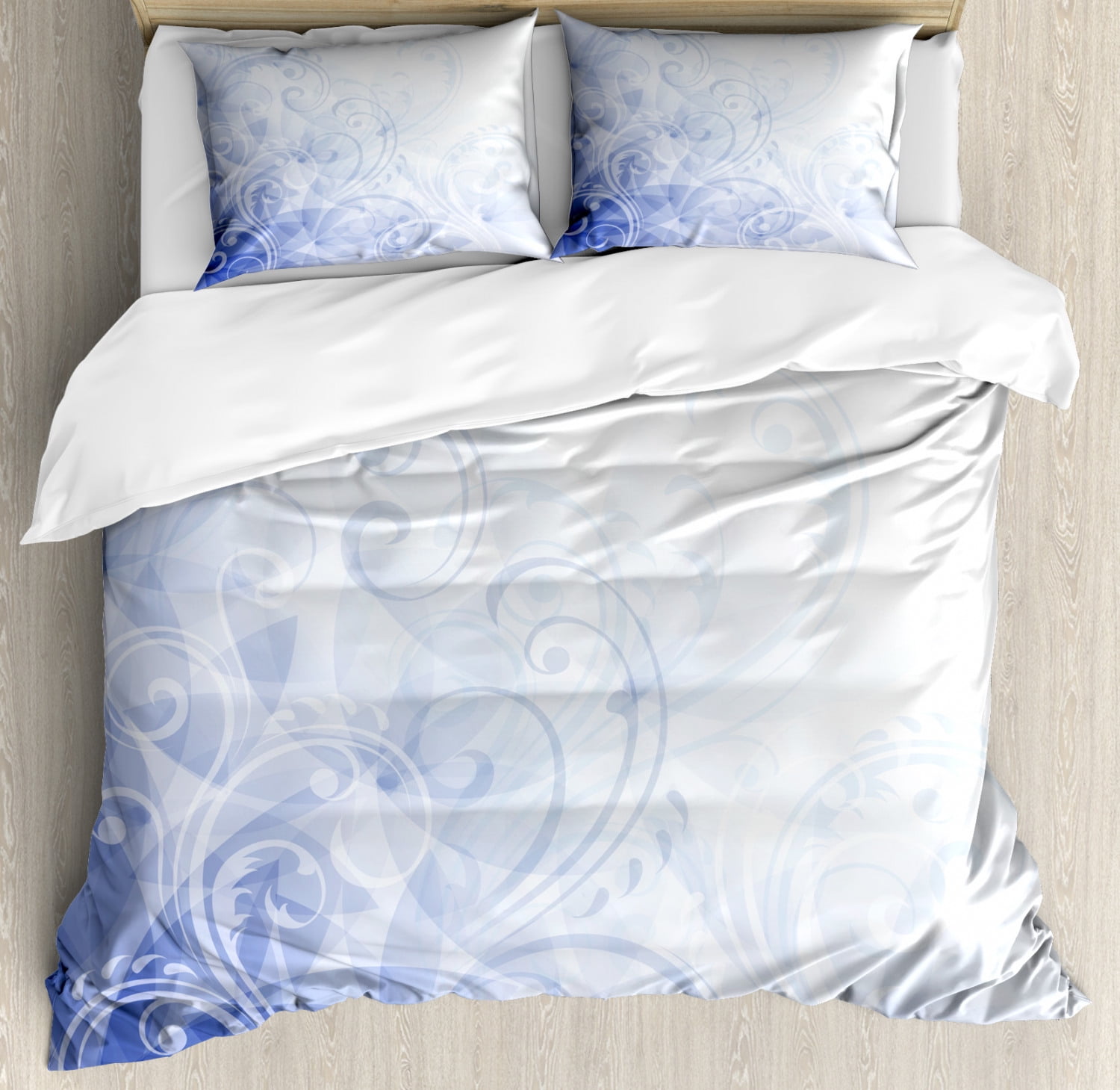 Pale Blue Duvet Cover Set, Abstract Curled Leaves Natural Flower ...
