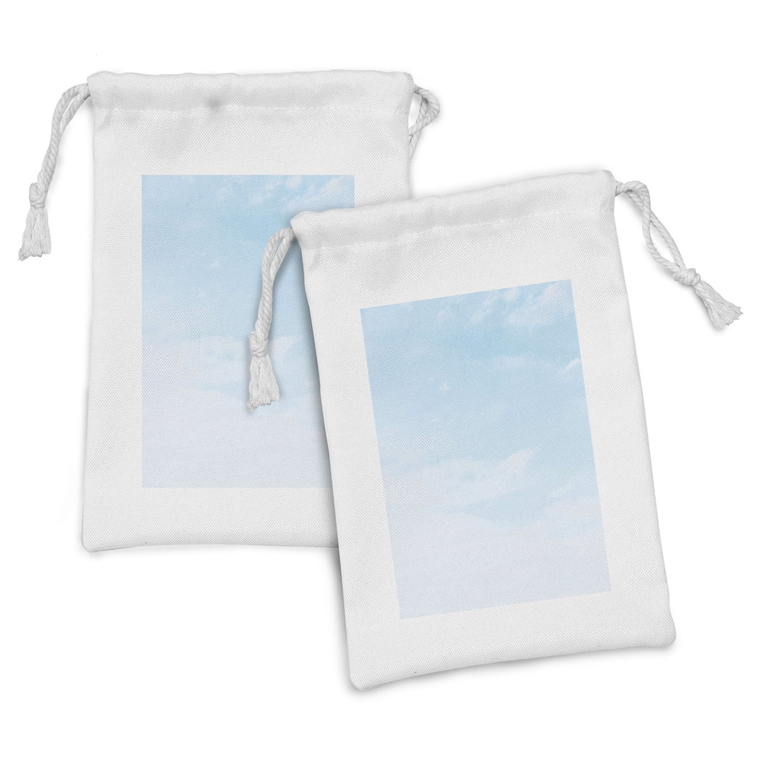 Pale Blue Fabric Pouch Set of 2, Soft Pastel Tone Sky and Clouds ...