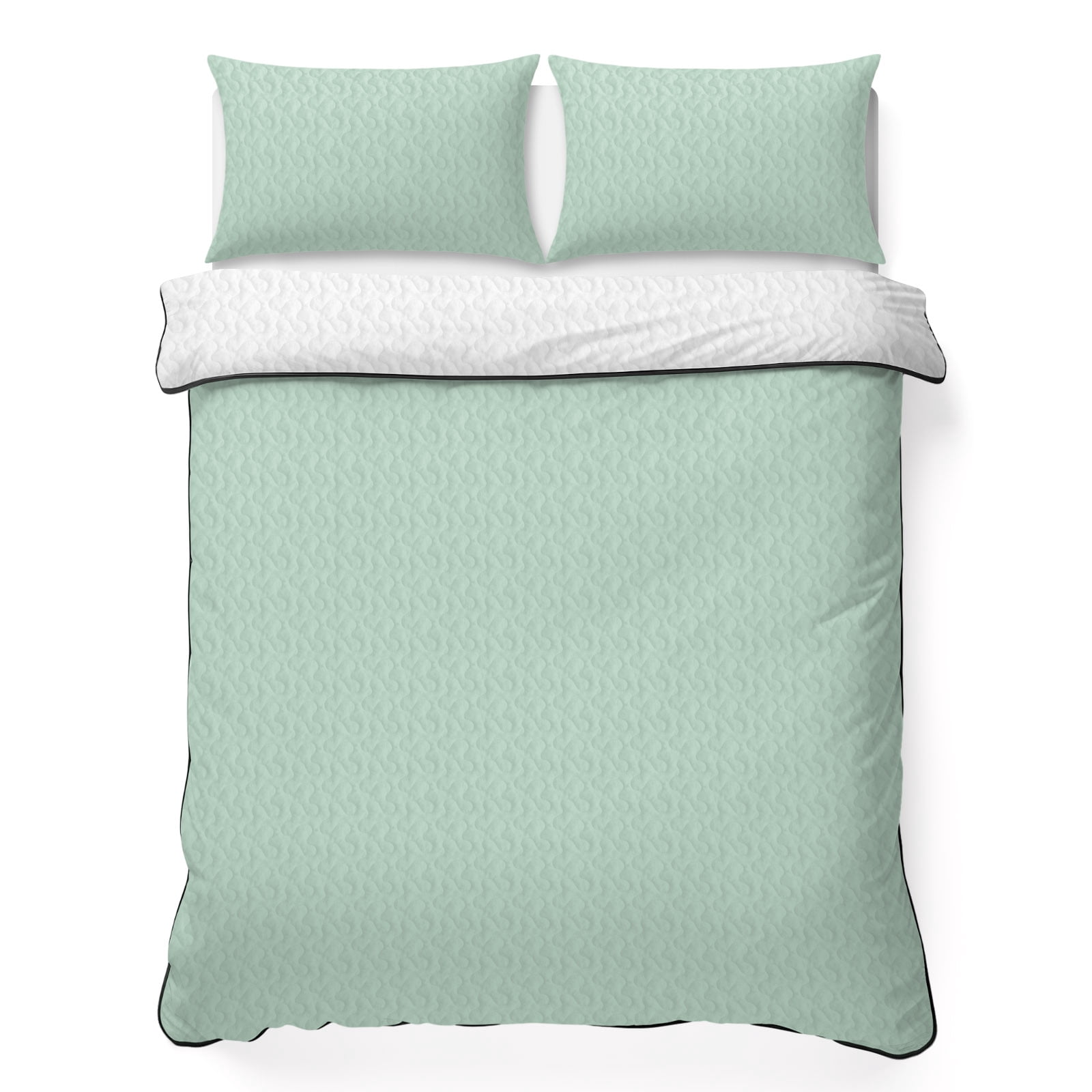 Pale Green 3 Piece Quilt Bedding Set with 2 Pillow Shams, Minty White ...