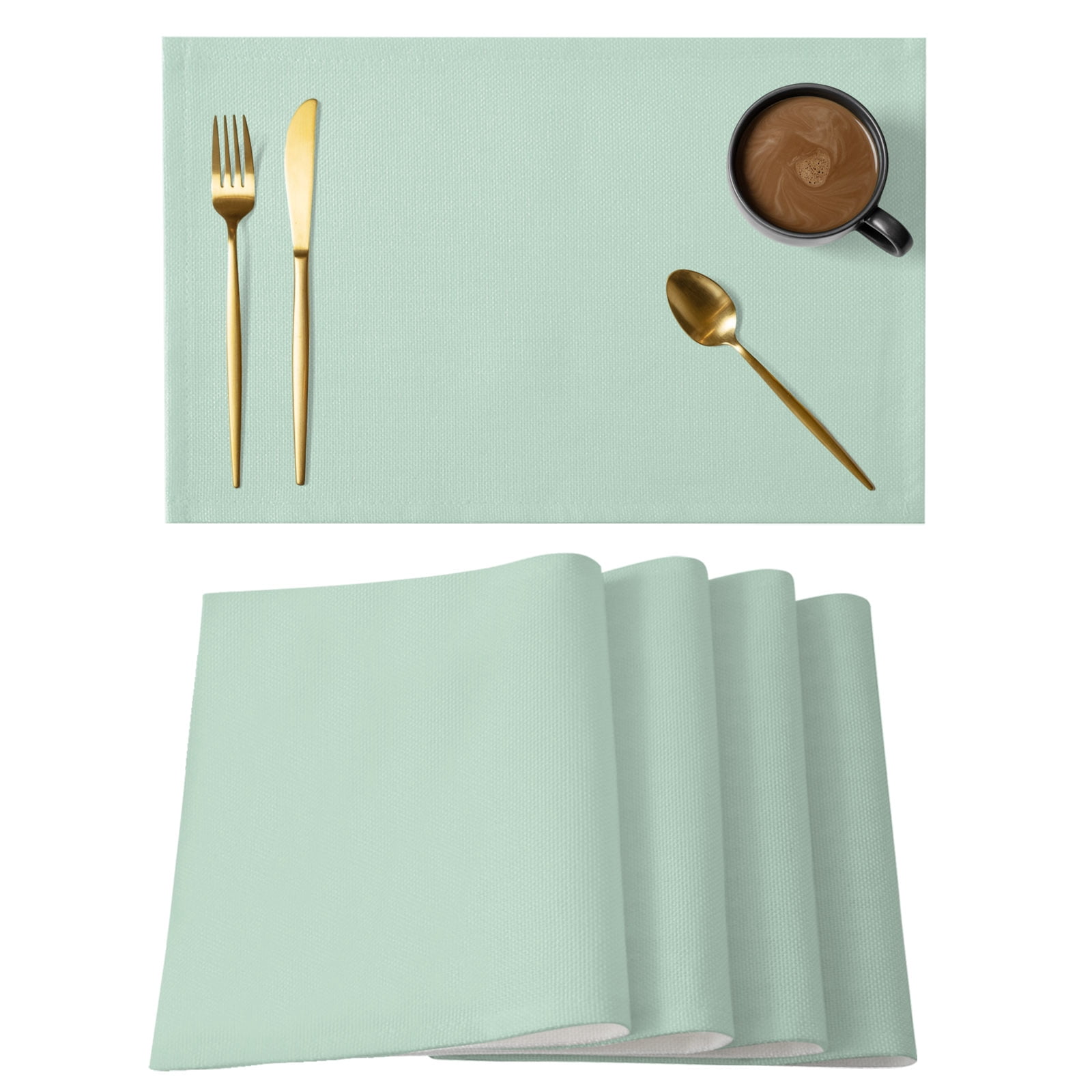 Pale Green Cotton Linen Placemats Set of 4, Minty White Color Solid ...
