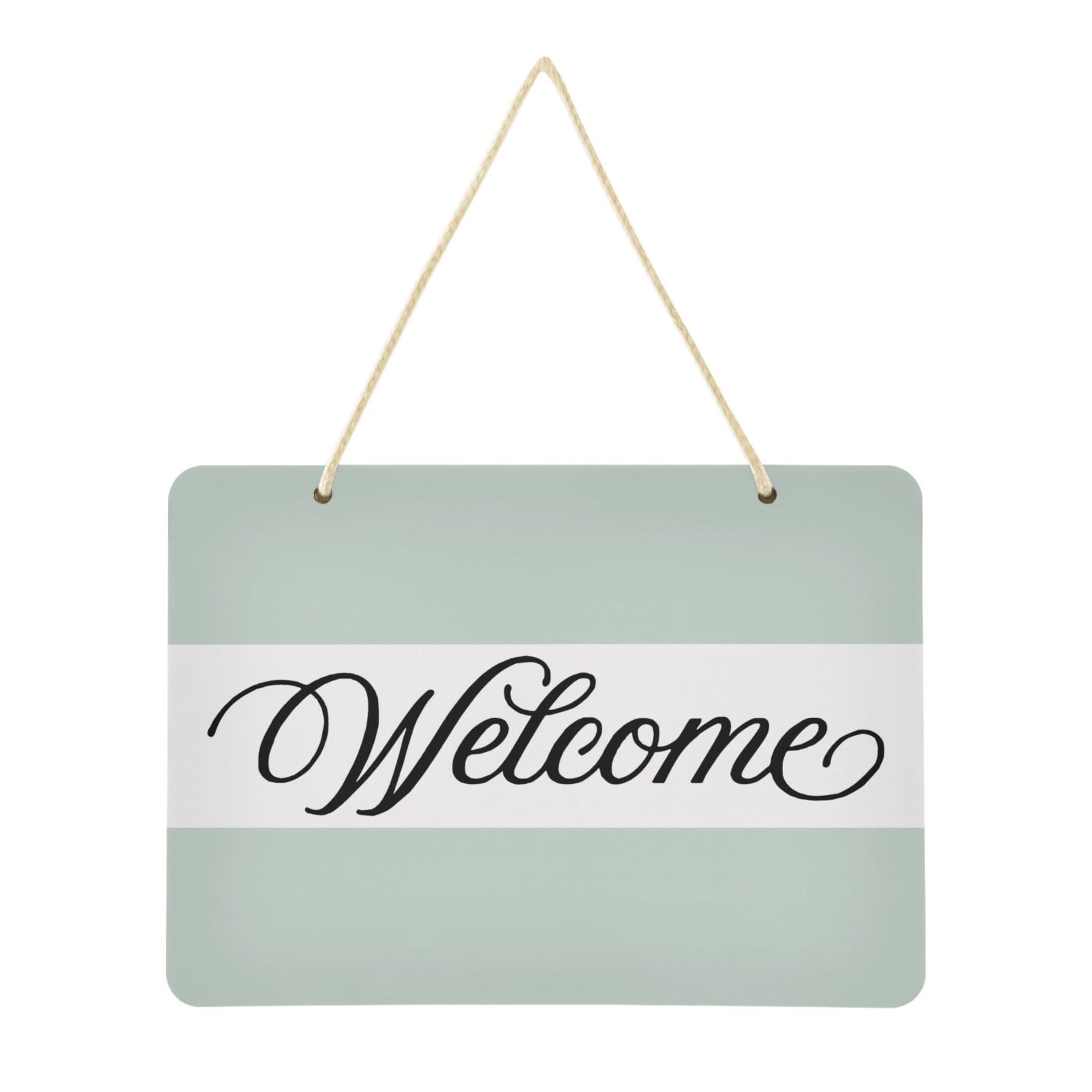 Pale Green Welcome Sign Front Door PVC 14x10 inch Hanger Hello Sign ...