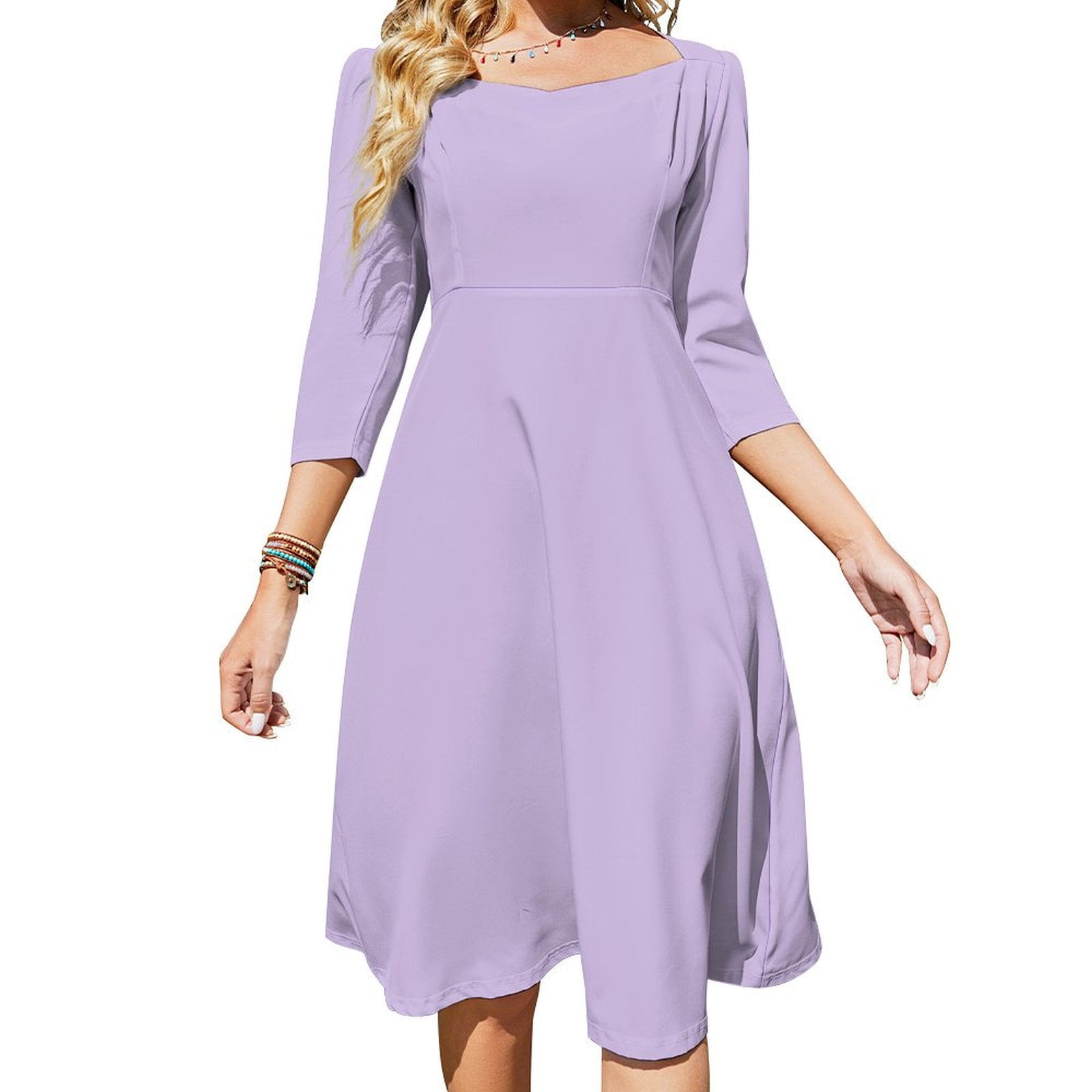 Pale Lilac Solid Color Womens Summer Dress Tie Back A Line Flare Dress ...