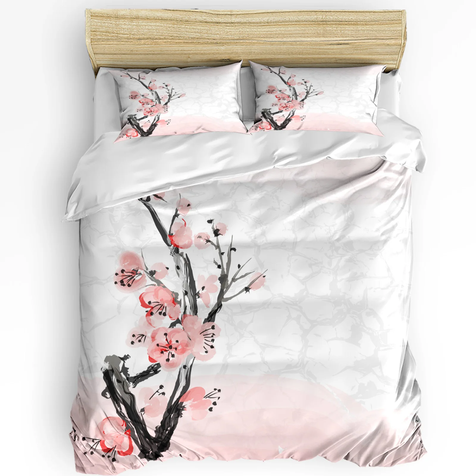 Pale Pink Bedding Set For Bedroom Bed Home Japanese Cherry Blossom ...