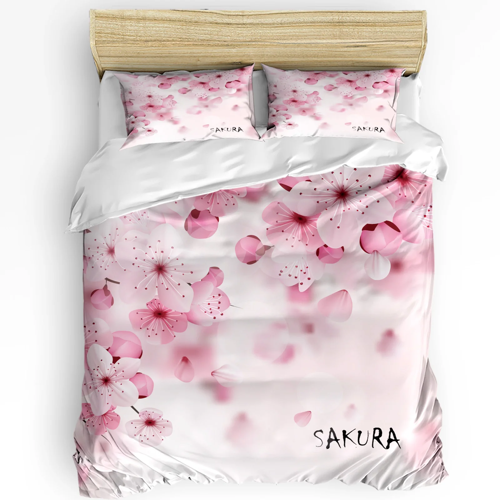 Pale Pink Bedding Set For Bedroom Bed Home Japanese Cherry Blossom ...