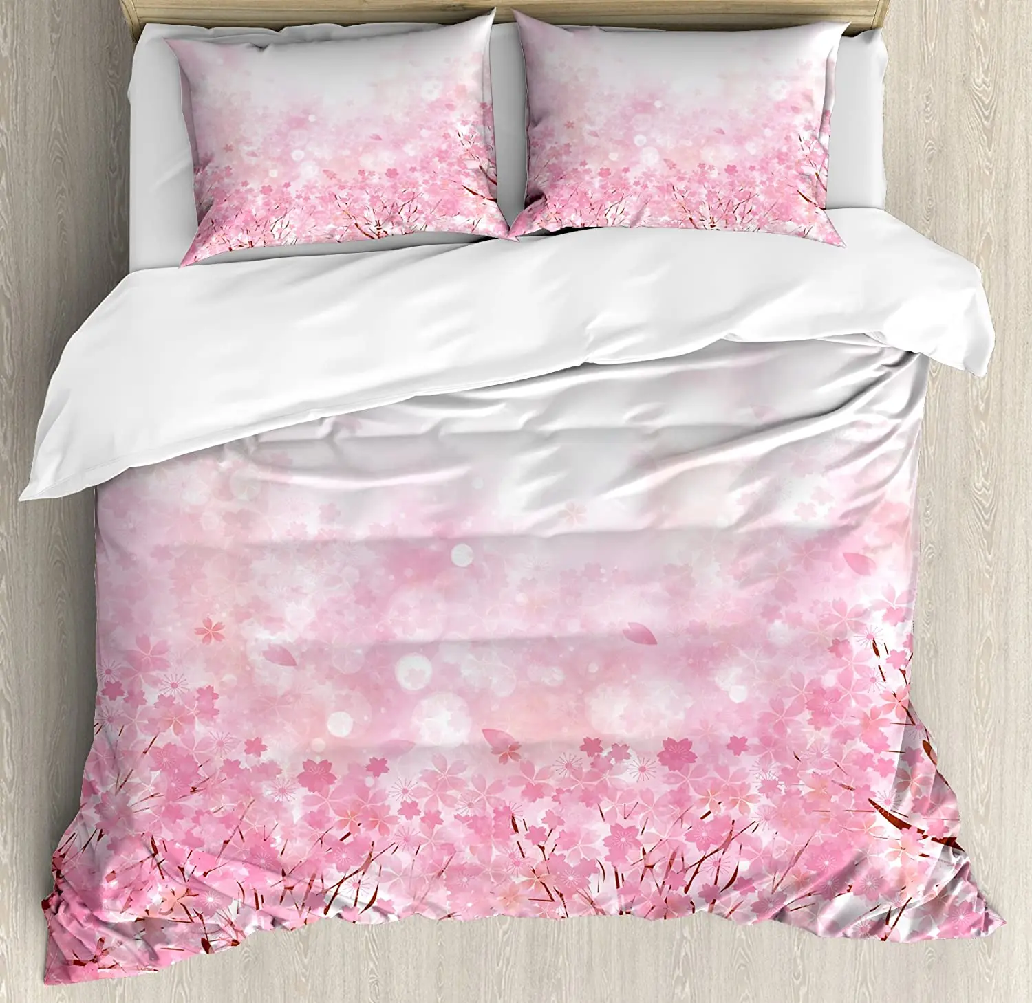 Pale Pink Bedding Set For Bedroom Bed Home Japanese Cherry Blossom ...