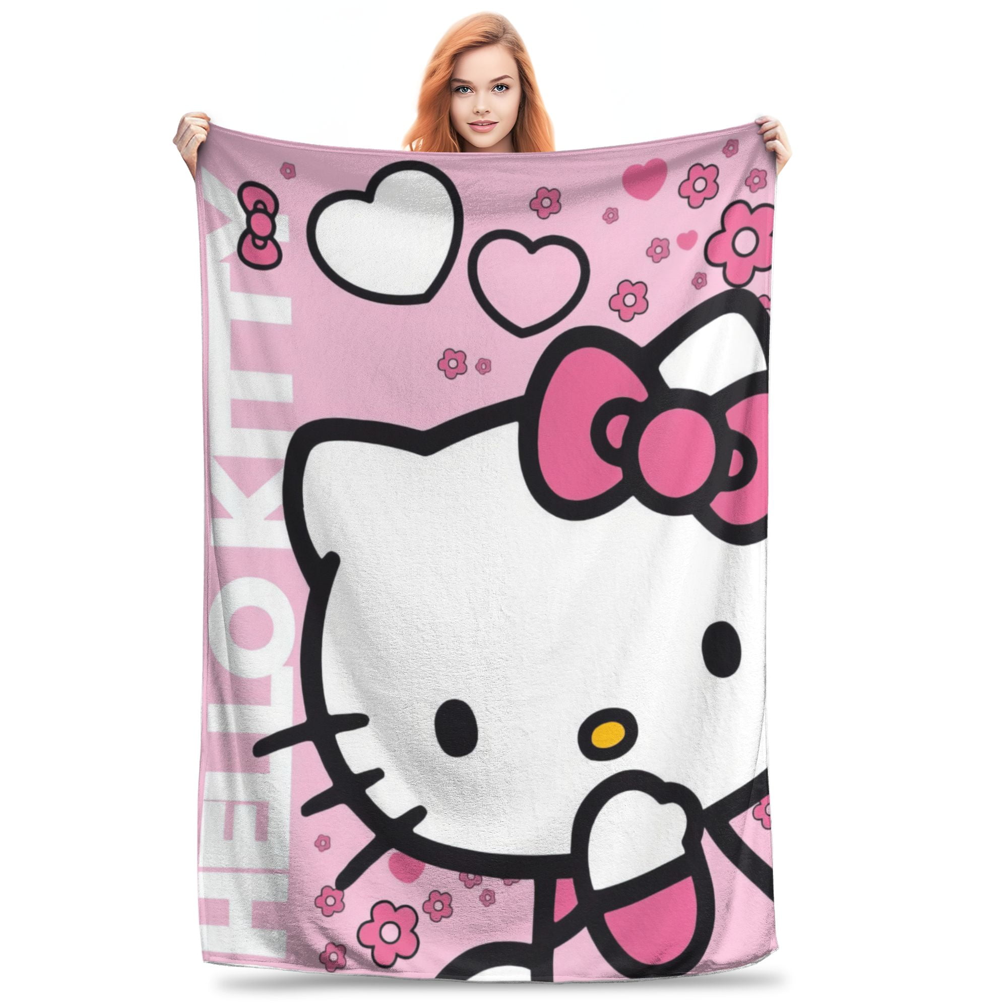 Pale Pink Hi Hello Kitty Blanket for Couch Bed Comfy Throw Blankets for ...
