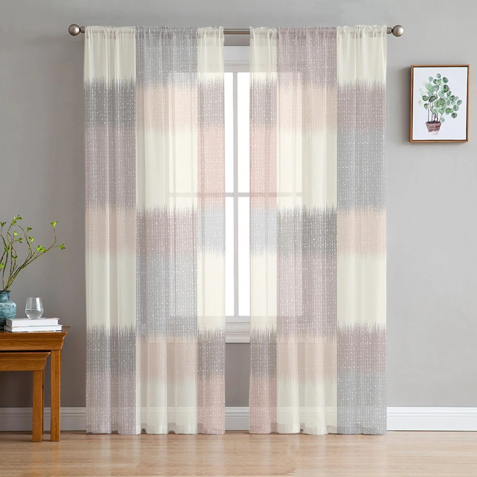 Pale Pink Modern Abstract Curtains For Living Room Transparent Tulle ...