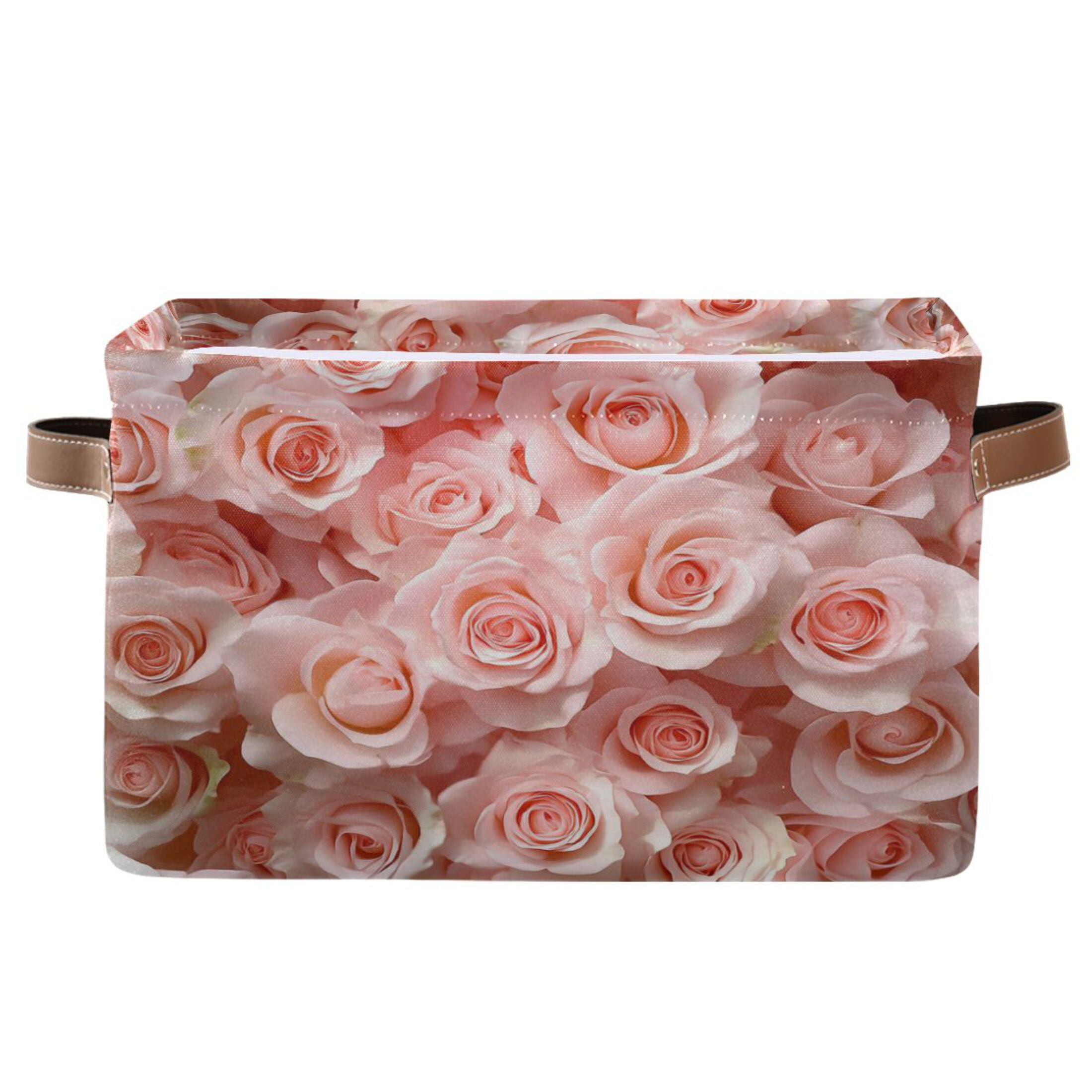 Pale Pink Rose Sea Foldable Storage Basket,Canvas Fabric Foldable ...
