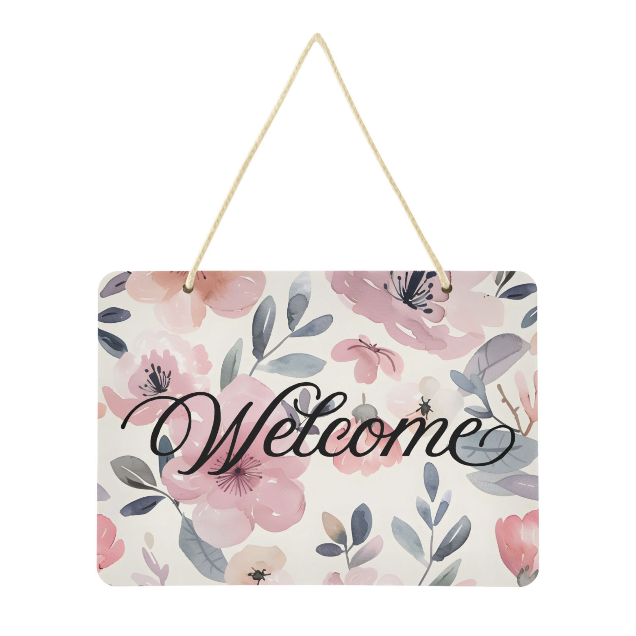 Pale Watercolor Flower Welcome Sign Front Door PVC 14x10 inch Hanger ...