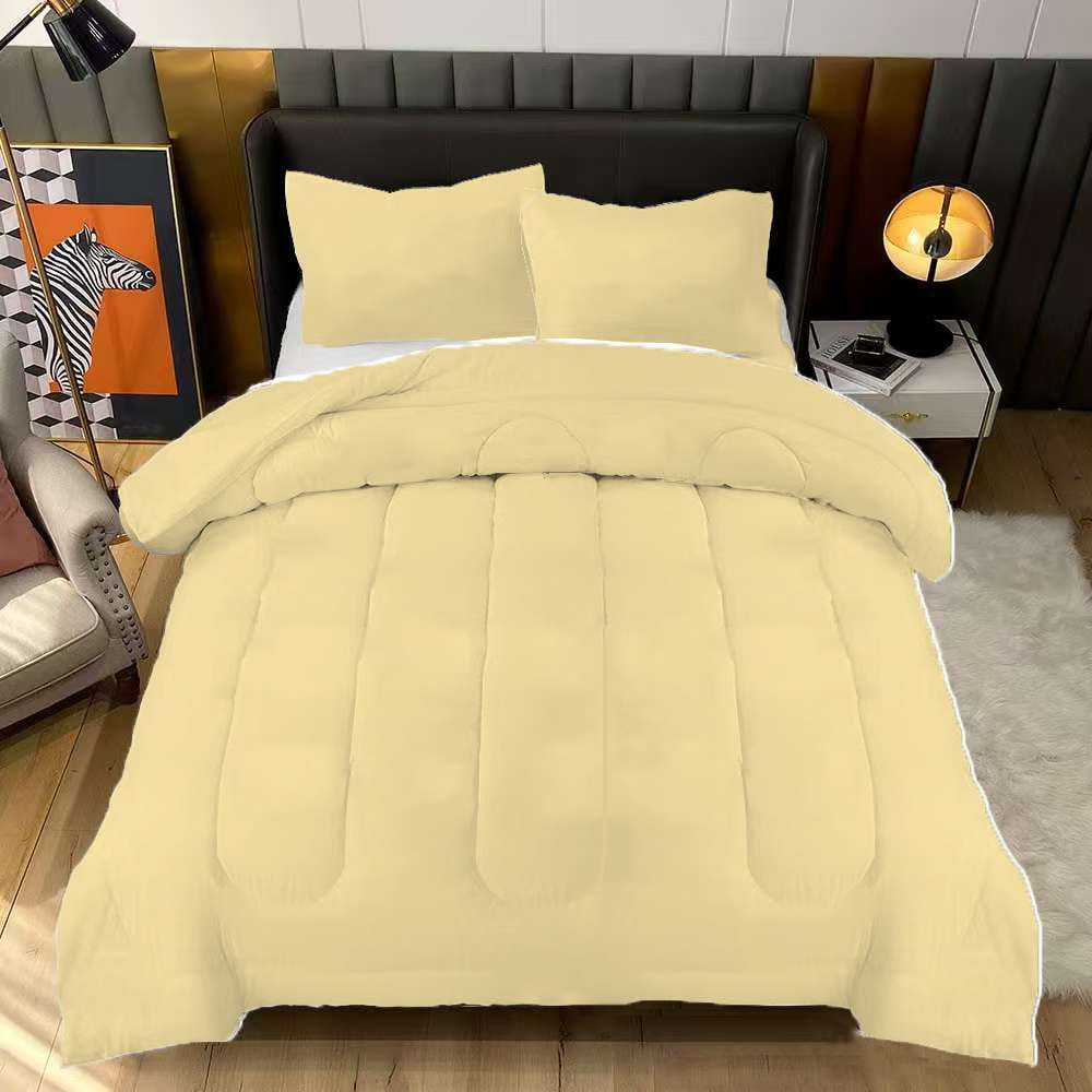 Pale Yellow Solid Background Comforter Set Twin Size Bedding Set For ...