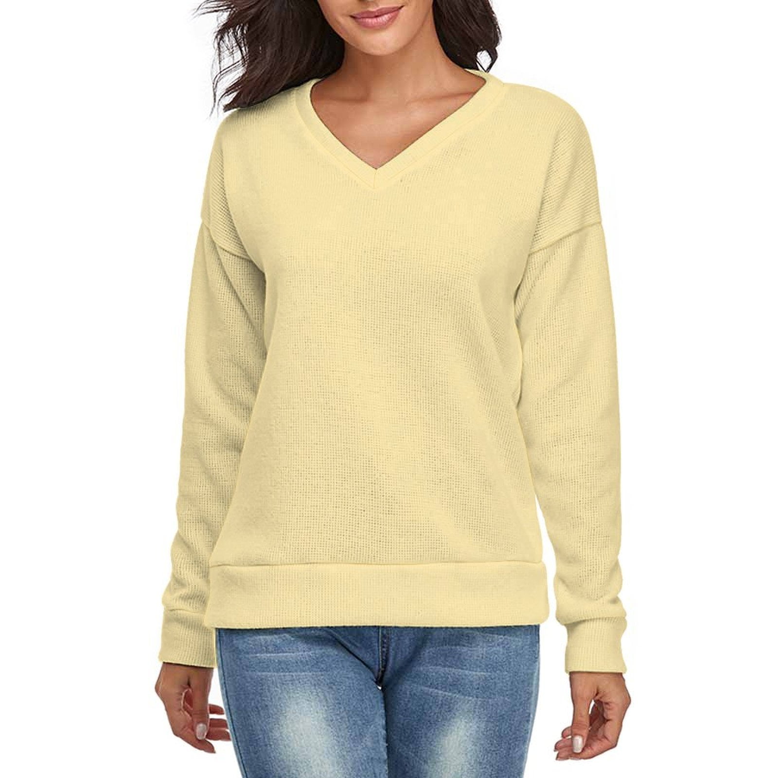 Pale Yellow Solid Background V-neck Sweater Winter Clothes Long Sleeve ...