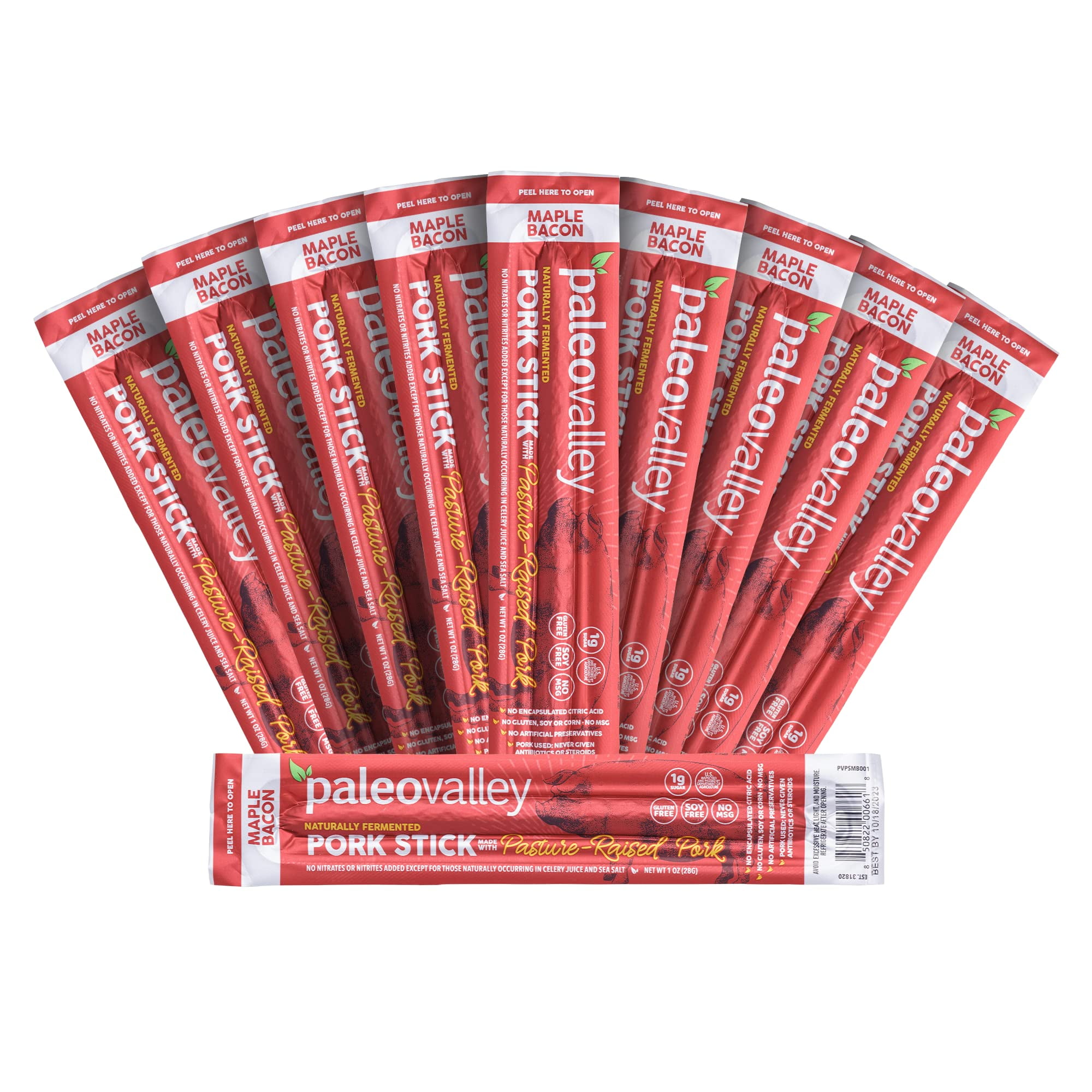 Paleovalley Pasture-Raised Pork Sticks ESF27 - Maple Bacon Flavor Meat ...