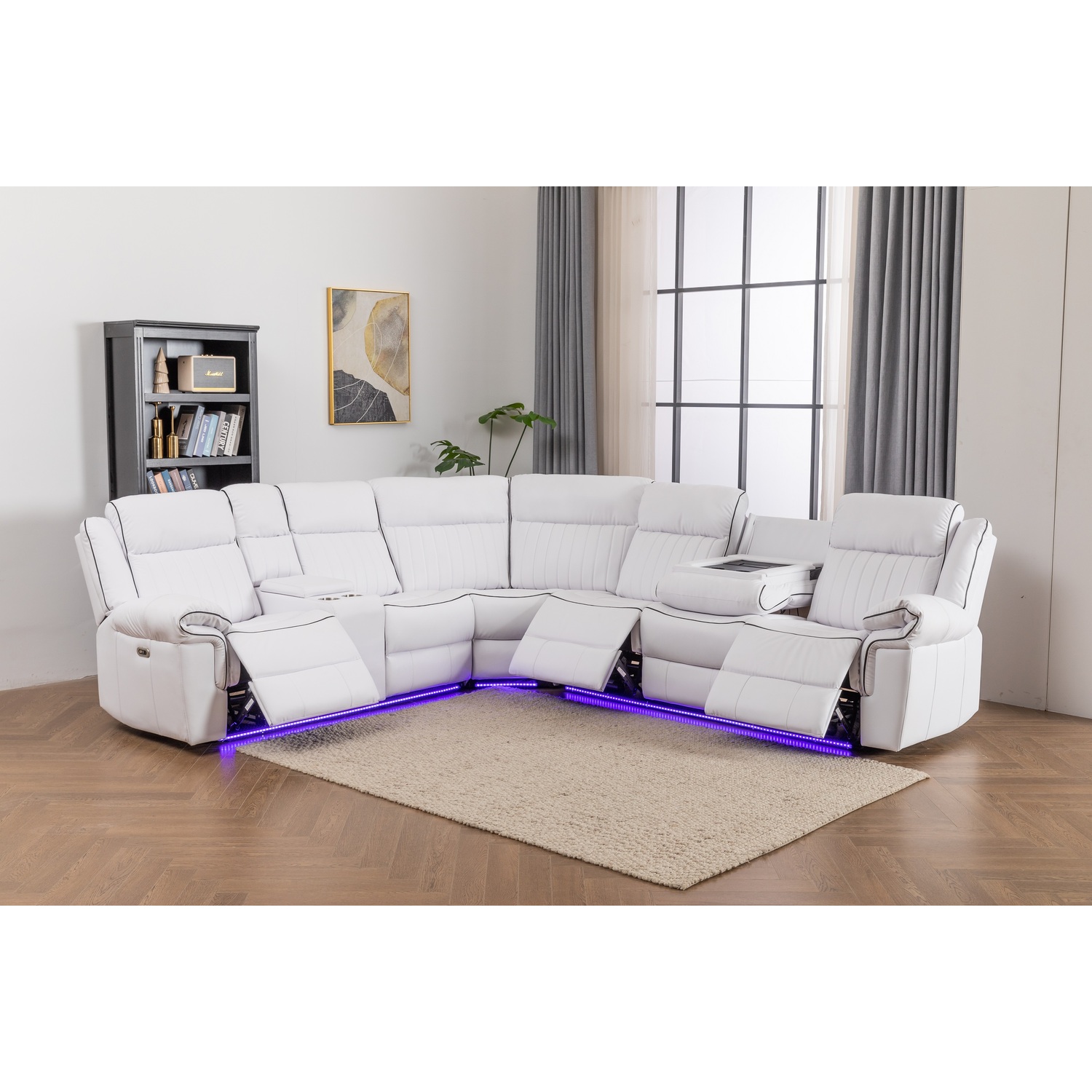 Paleremo Faux Leather Sectional with LED USB Speaker Wireless Charger ...