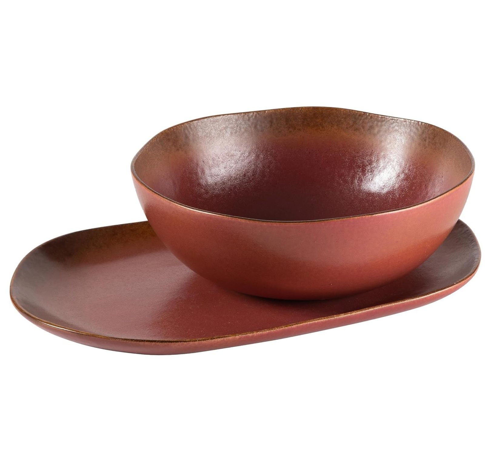 Palermo Sun 2 Piece Serving Bowl and Oval Platter Stoneware Reactive ...