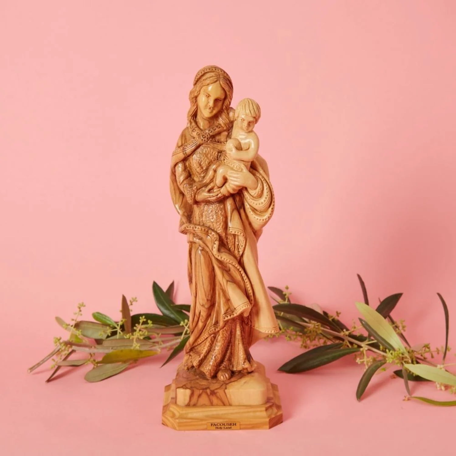 Palestine Large Hand Carved Olive Wood Virgin Mary with Jesus Statue ...