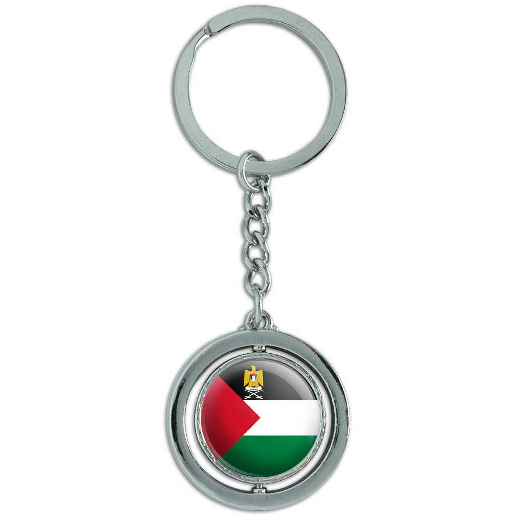 Palestine National Country Flag Spinning Round Metal Key Chain Keychain ...