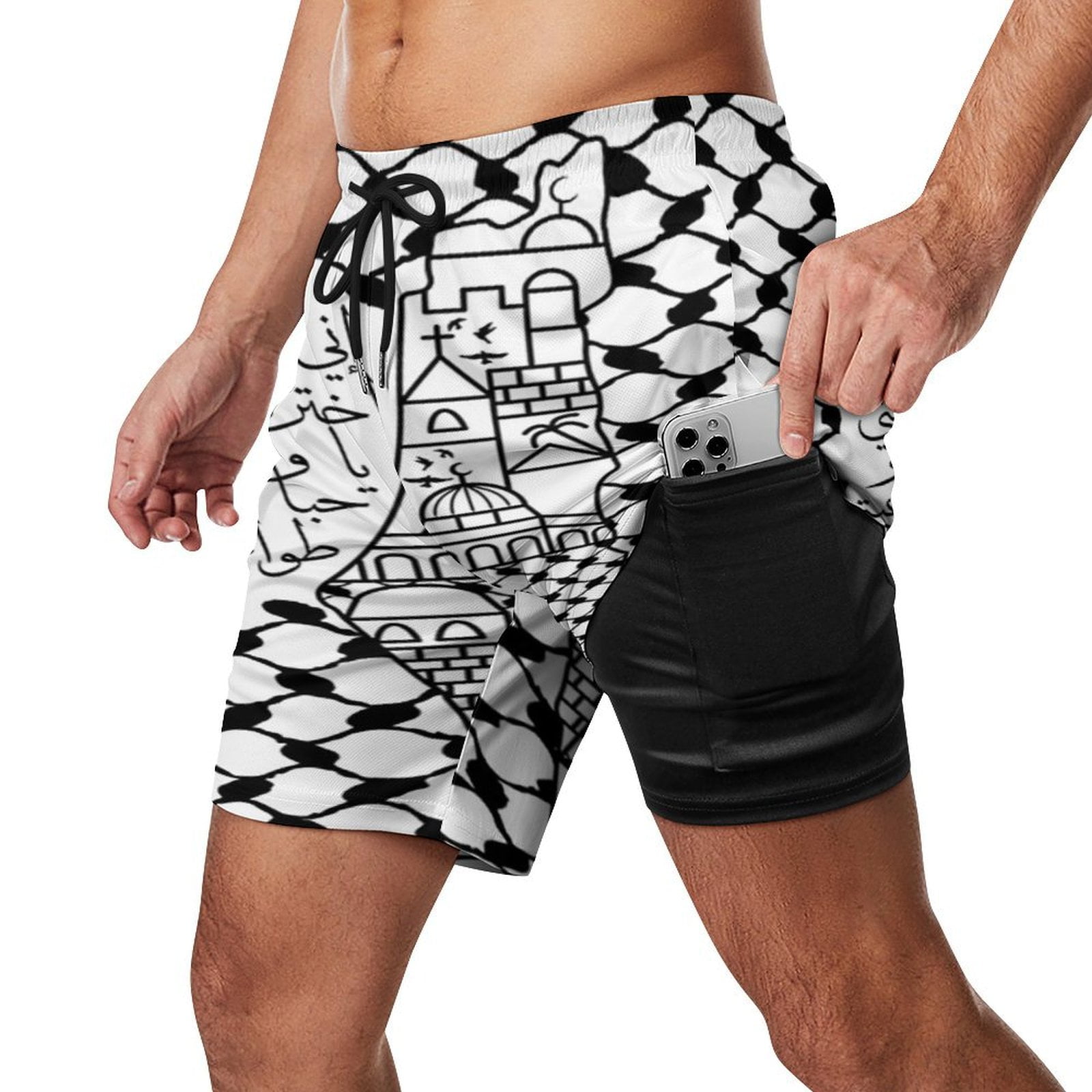 Palestinian Map Kufiya Pattern Quick Dry Swimming Shorts For Men ...