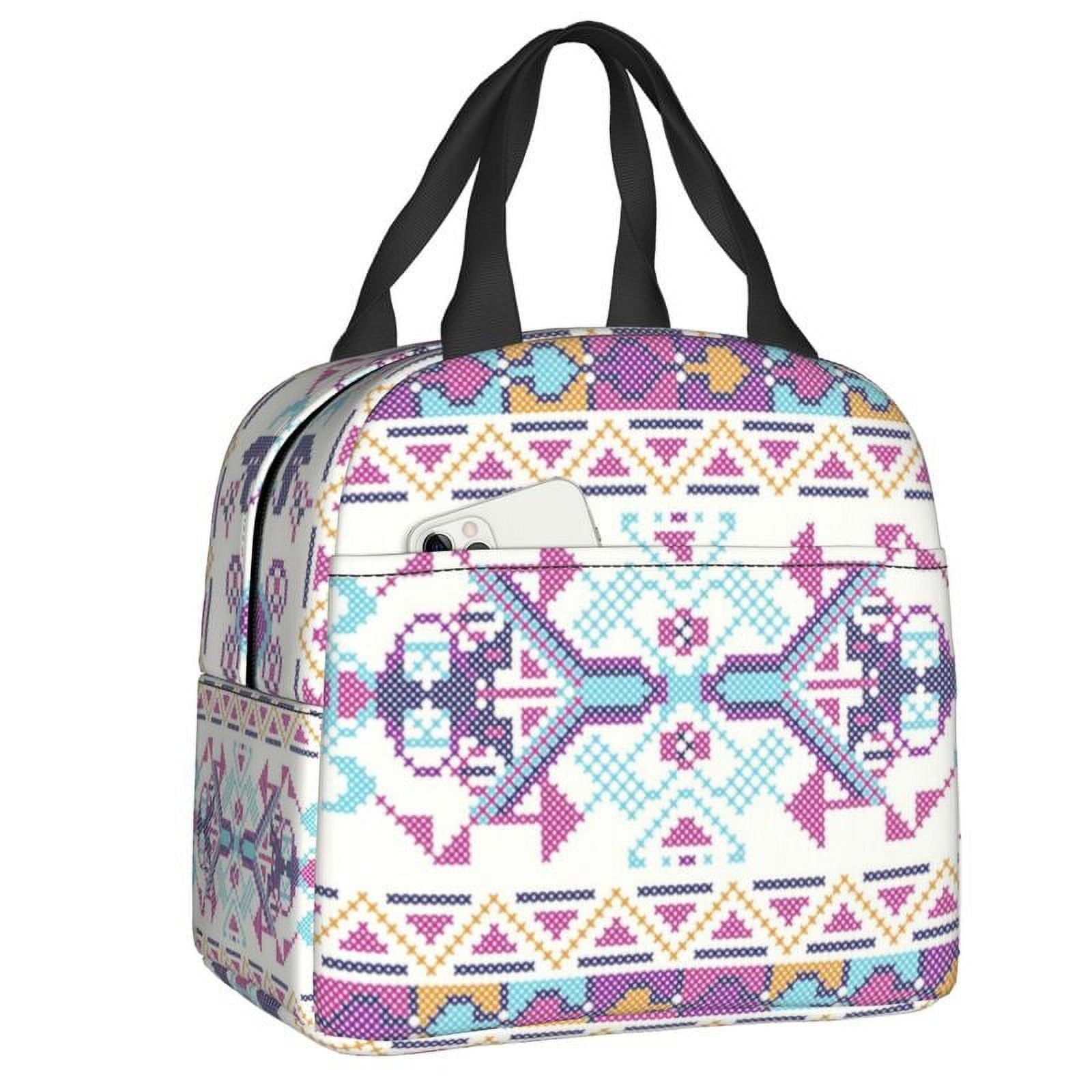 Palestinian Tatreez Cross Stitch Embroidery Art Thermal Insulated Lunch Bag Palestine Lunch ...