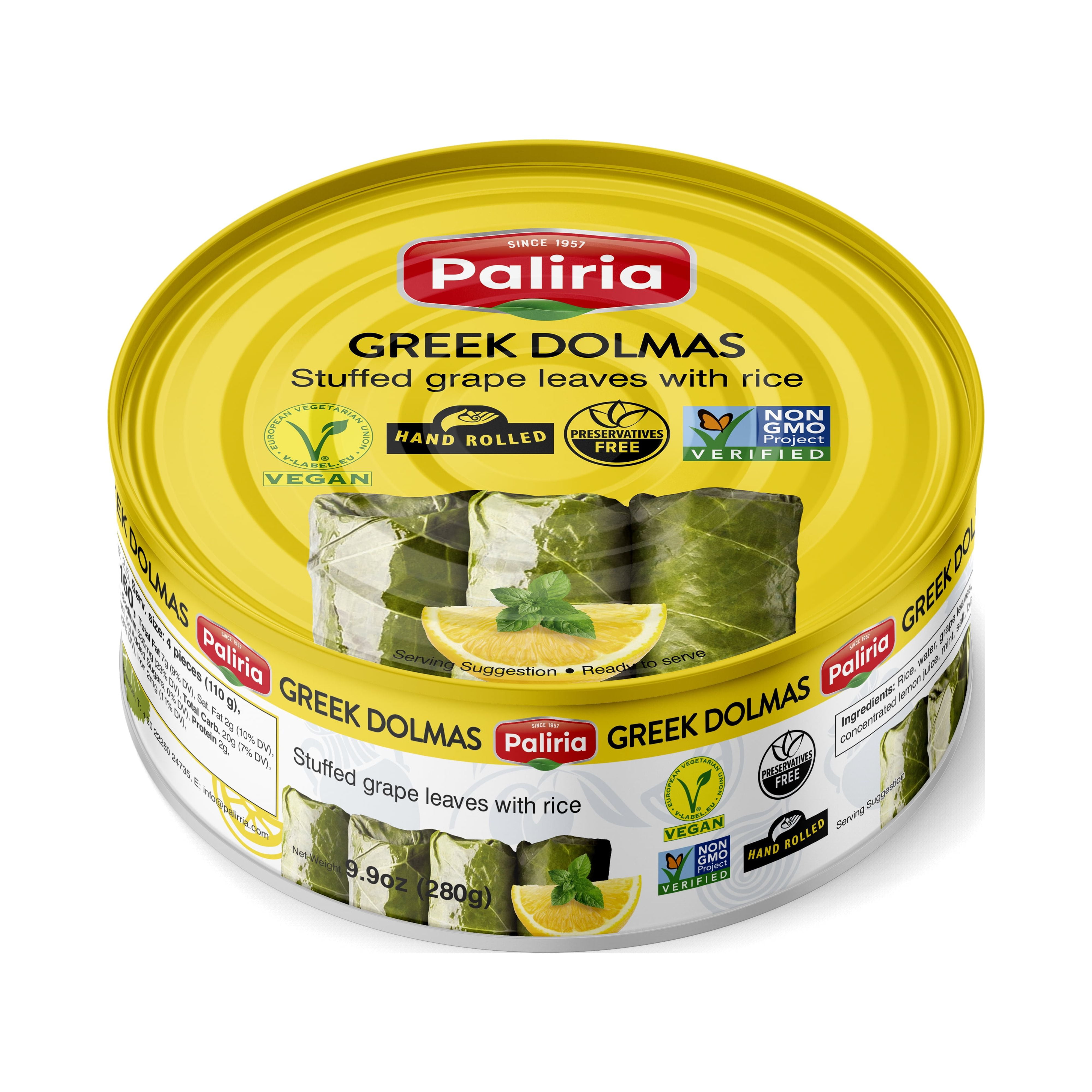 Palirria Greek Dolmas Vine Leaves with Rice, 10 oz, Vegetarian, Ready ...