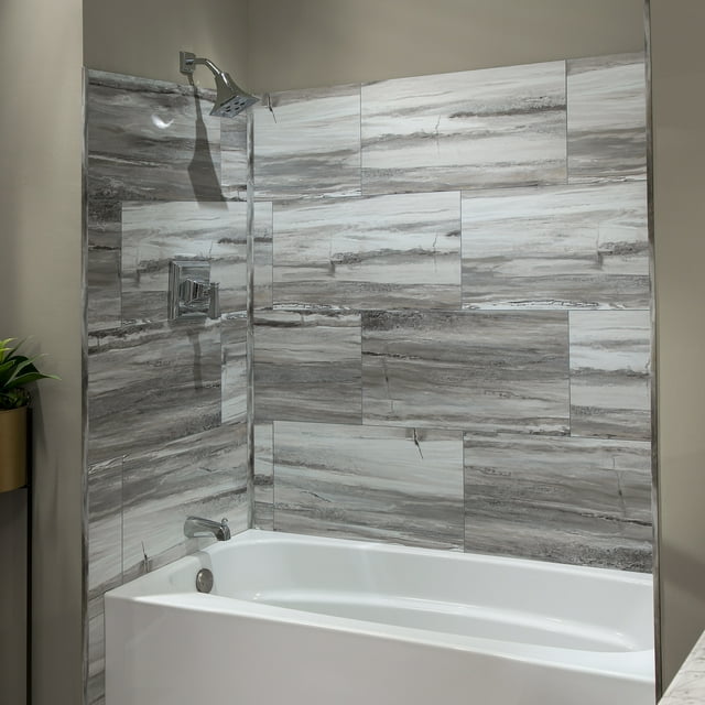 Palisade 25.6in x 14.8in Vinyl Wall Tile Shower Kit in Louvre Granite ...