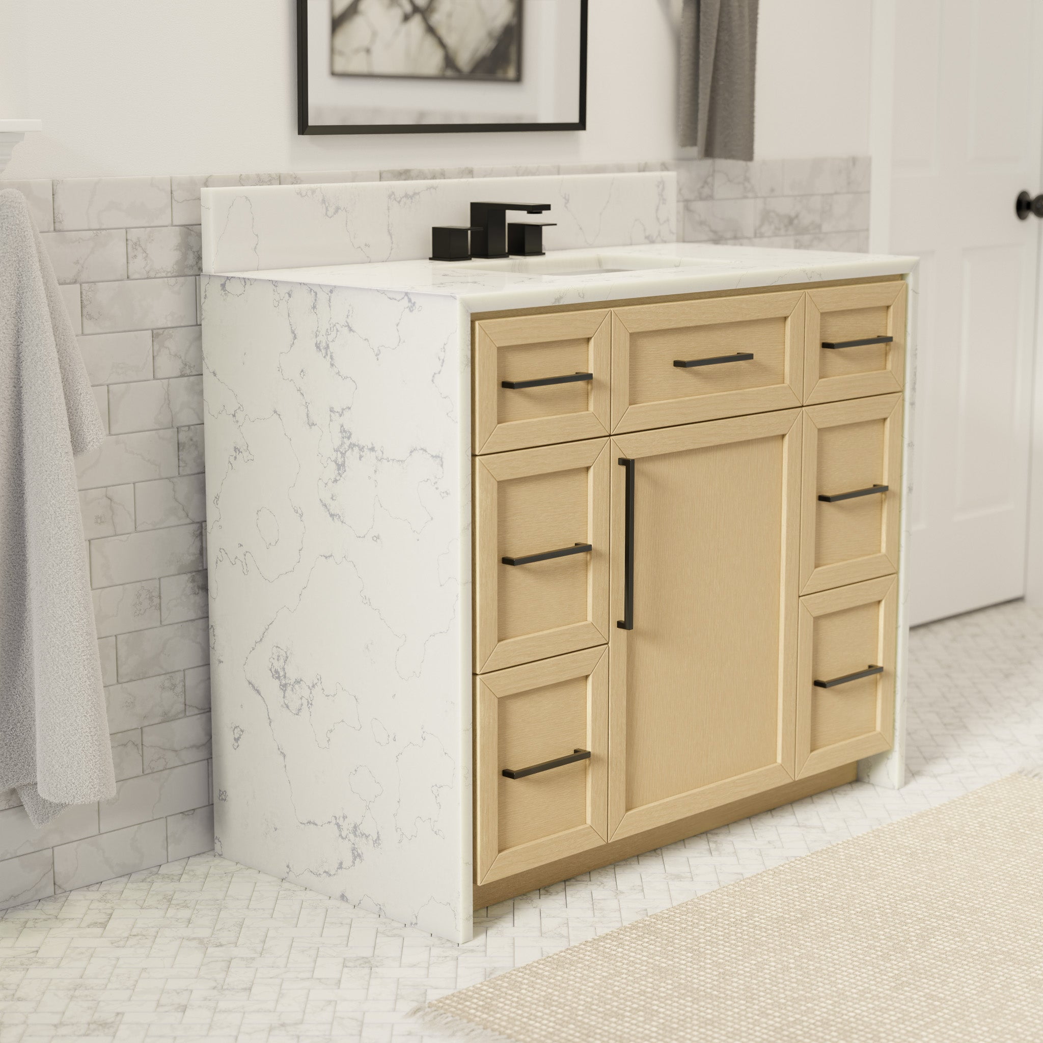 Palisade 42" Bathroom Vanity with Blonde Cabinet and Engineered Marble ...