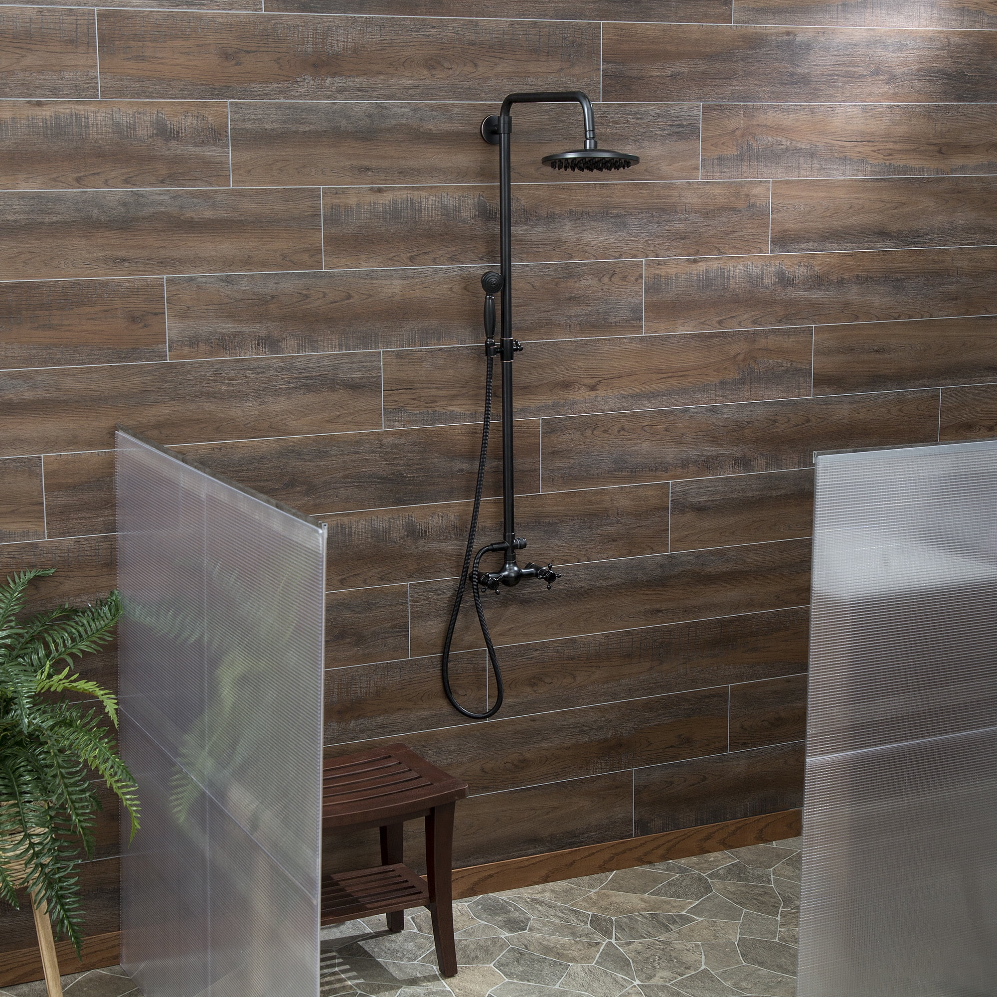 Palisade 46.7in x 7.2in Vinyl Plank Shower Kit in Oak Mocha - Walmart.com