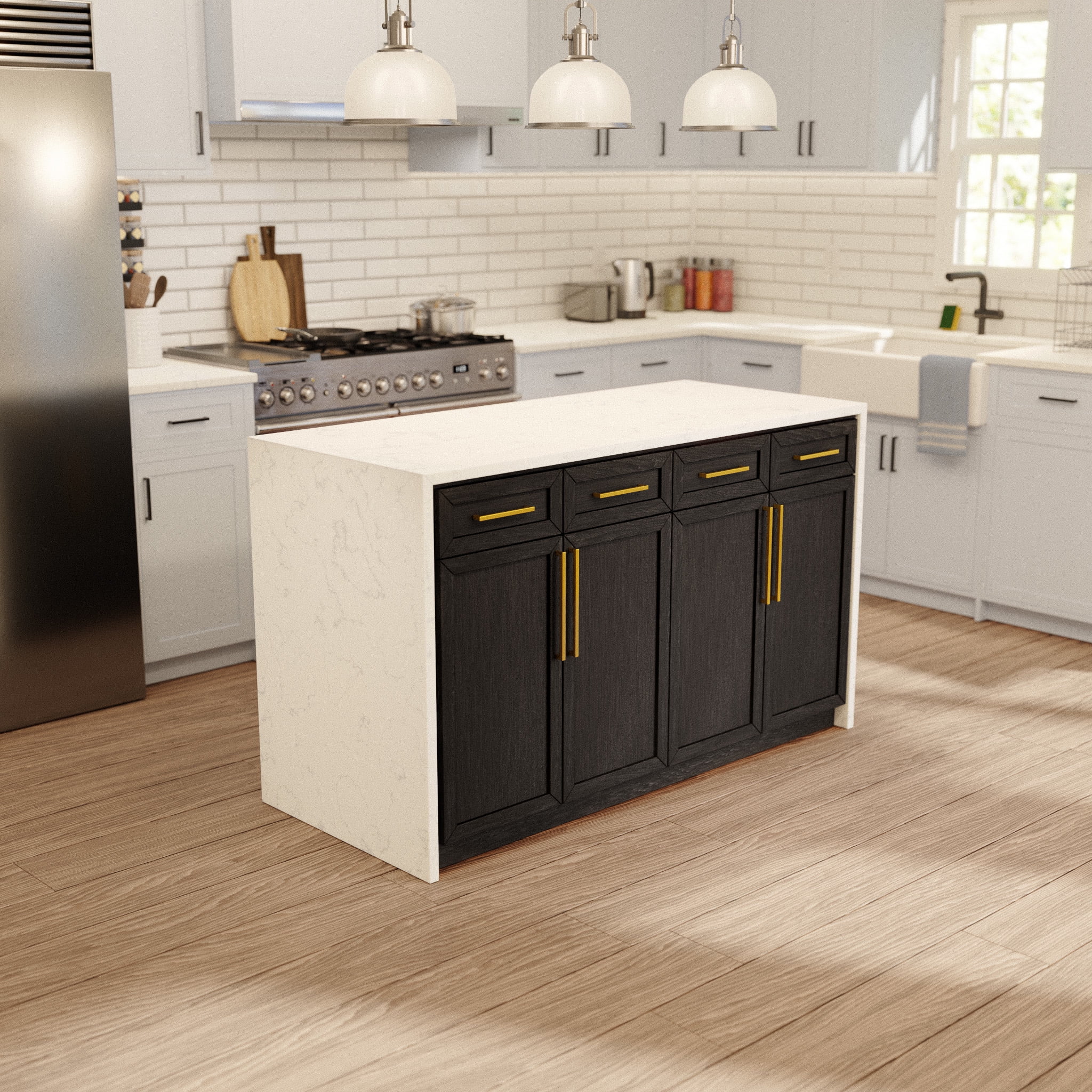 Palisade 60" Kitchen Island with Dark Oak Cabinet and Engineered Marble ...