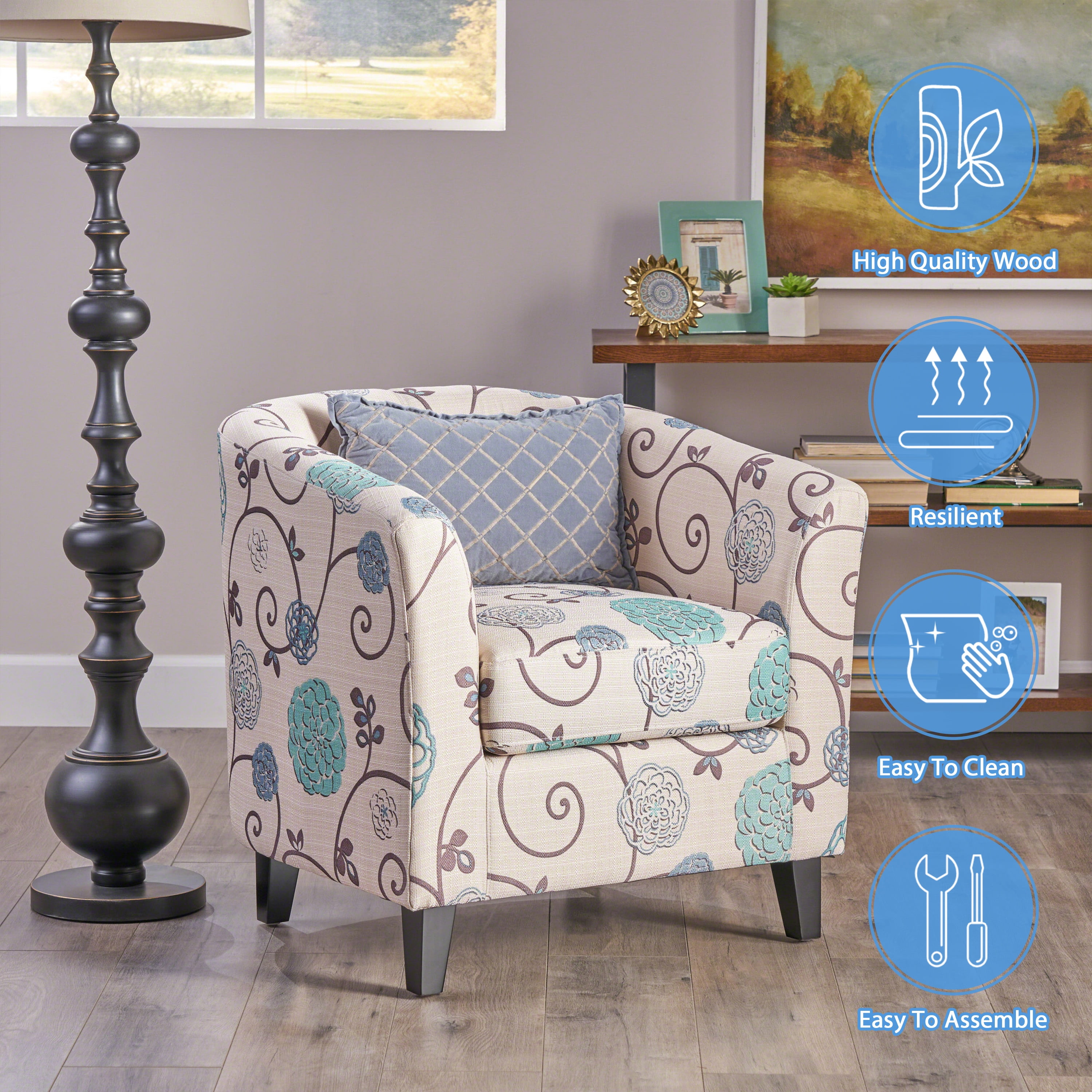 Palisades Indoor Contemporary Fabric Club Chair, Beige and Blue ...