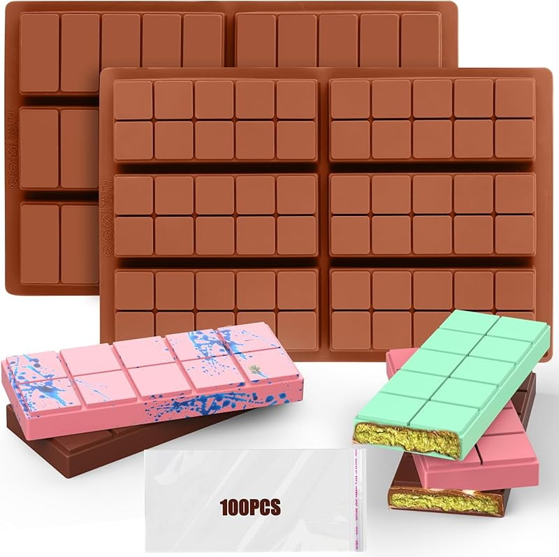 Palksky (2 Pcs) 8 Cavity Rectangle Granola Bar Silicone Mold/Nutrition/Cereal Bar Molds Energy ...