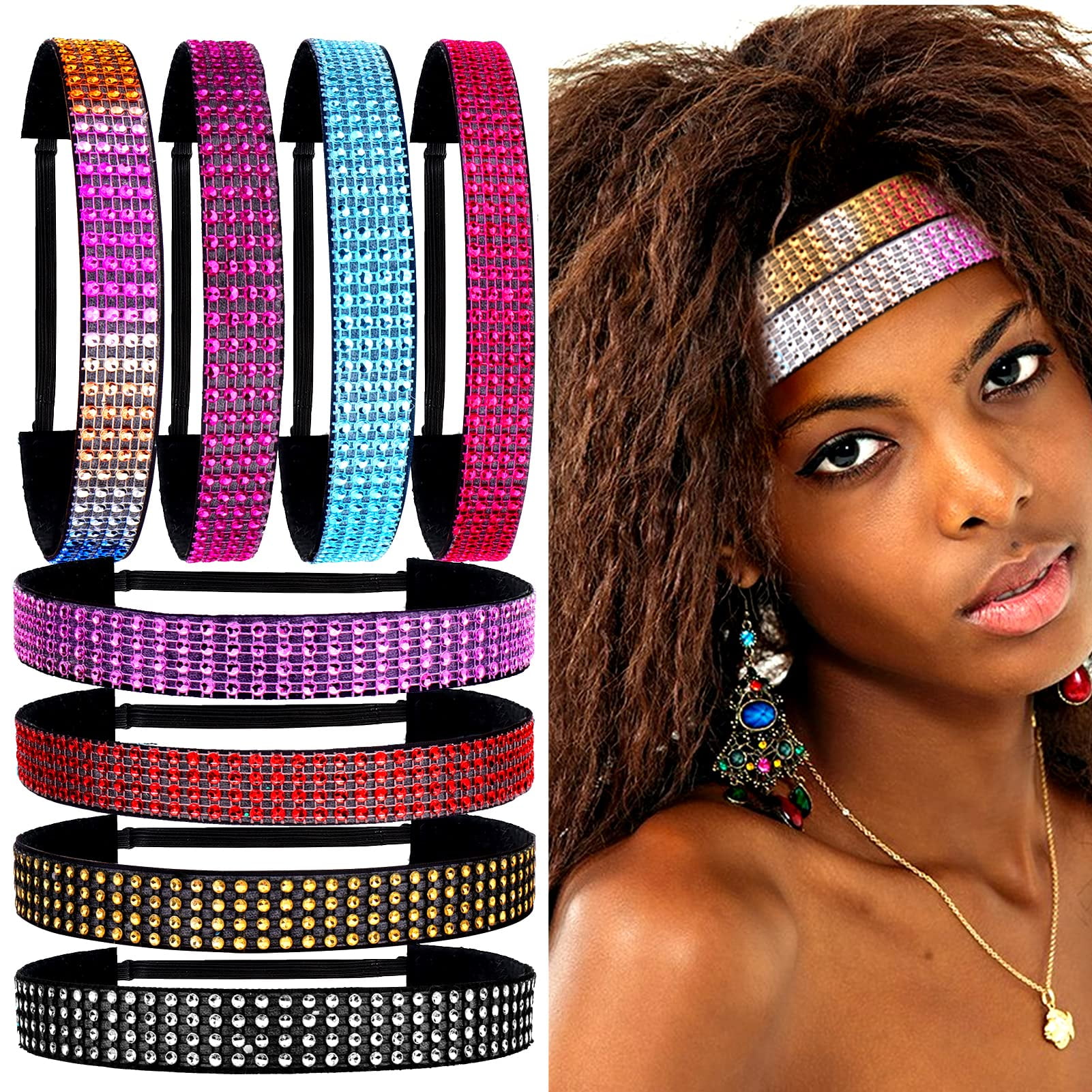 Palksky Headbands for Girls, 8 PCS Glitter Head Bands No Slip Fashion ...