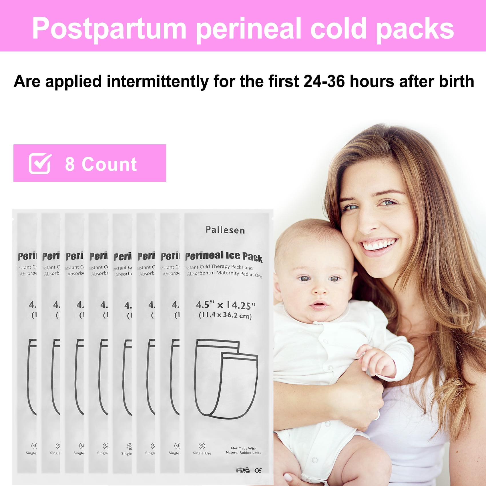 "Pallesen 8 Packs Disposable Perineal Ice Packs, 14.25"" Absorbent ...